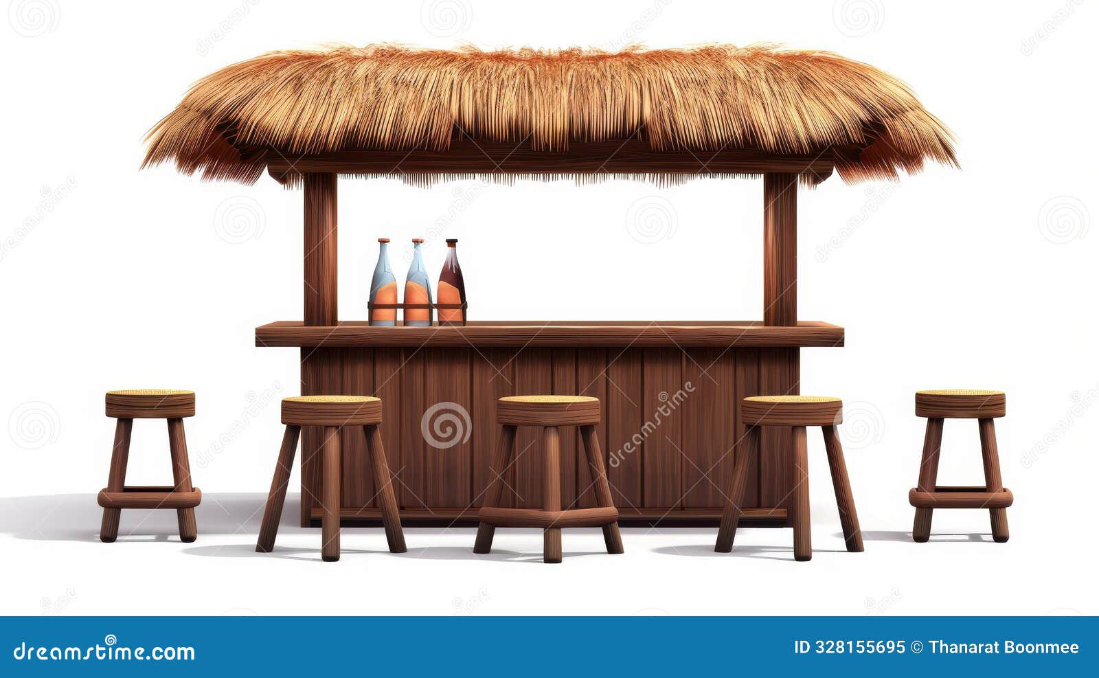3D Illustration of a Beach Bar in a Front View, Isolated on a White ...