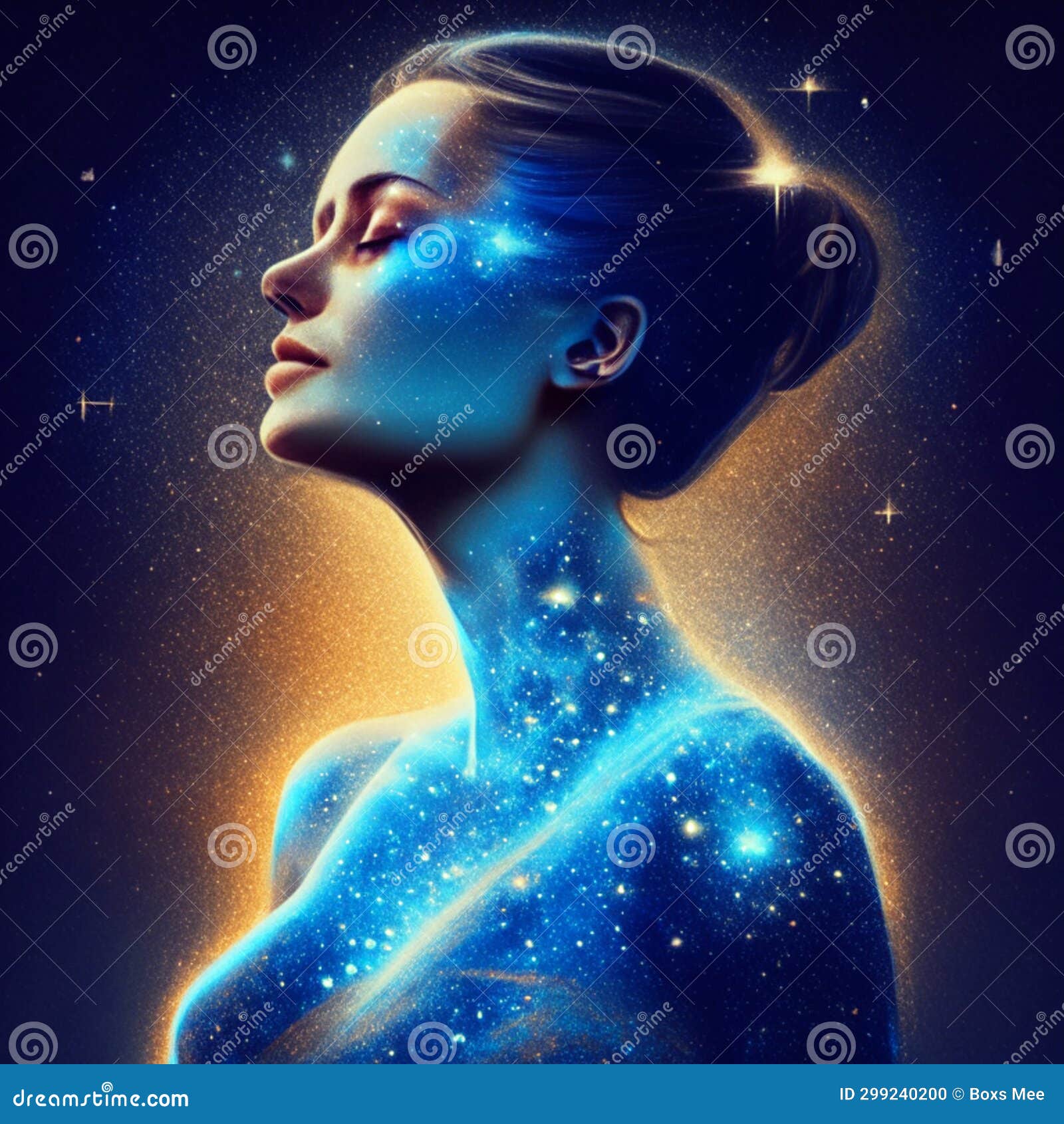 3d Illustration Of A Beautiful Woman With Blue Eyes And Stars