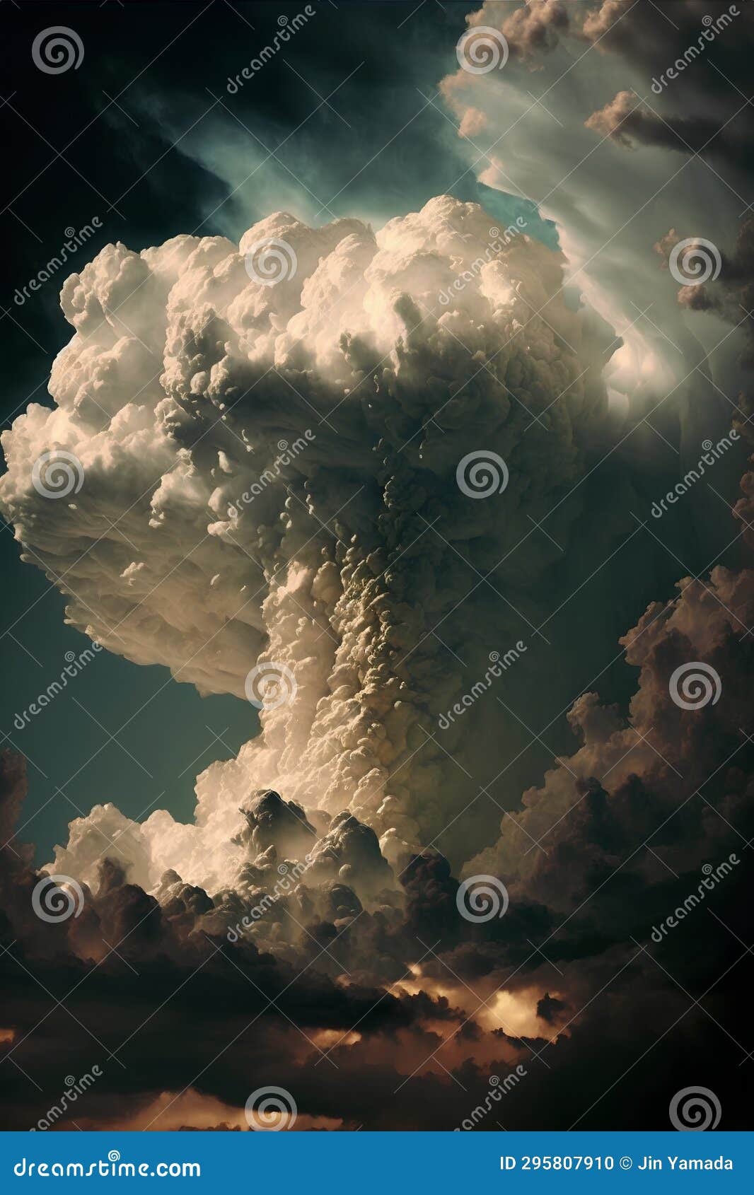 3d Illustration of a Big Explosion with Clouds in the Sky. Stock ...