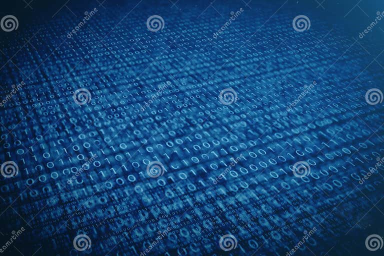 3D Illustration Binary Code on Blue Background. Bytes of Binary Code ...