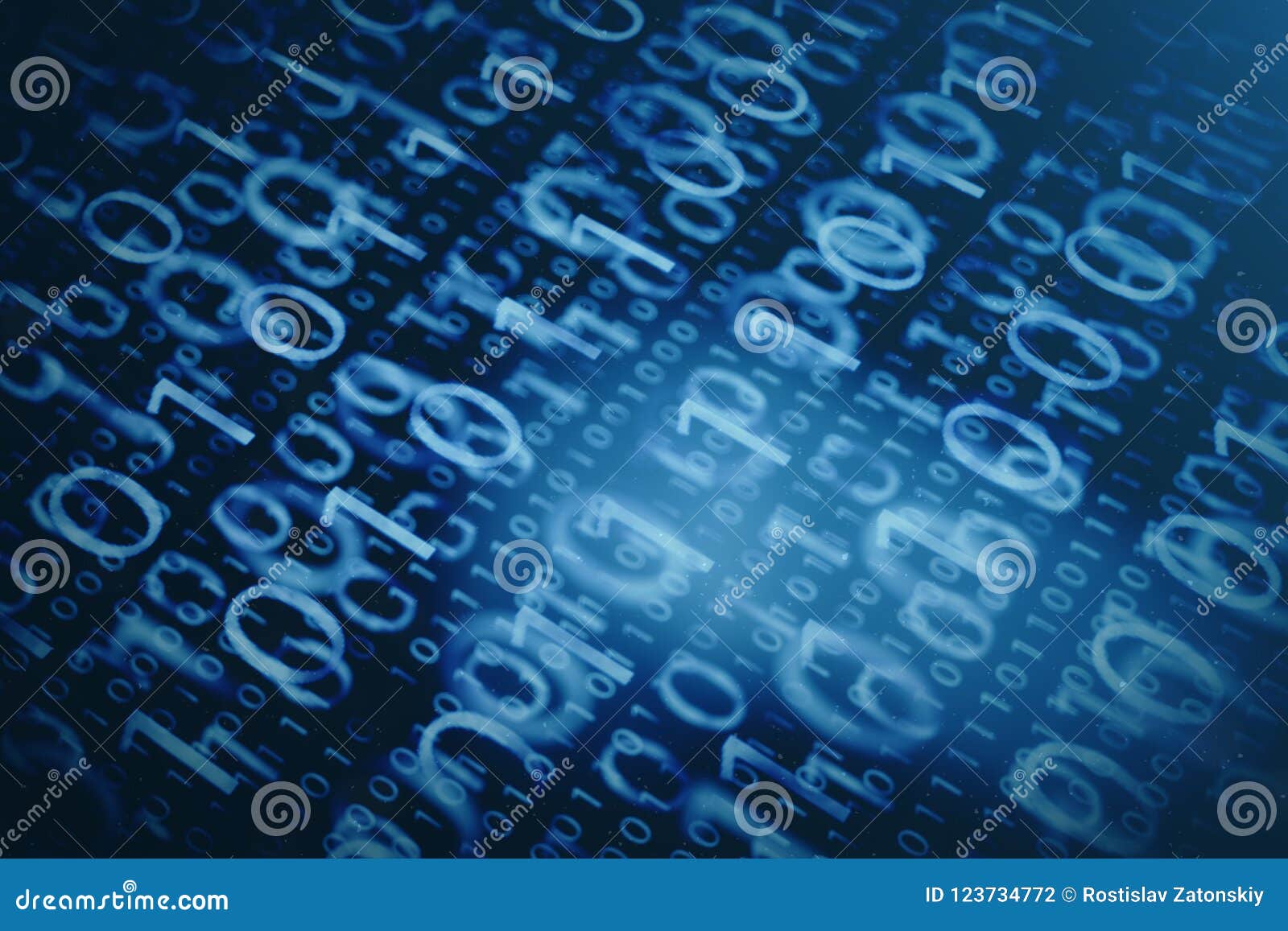 3D Illustration Binary Code on Blue Background. Bytes of Binary Code ...