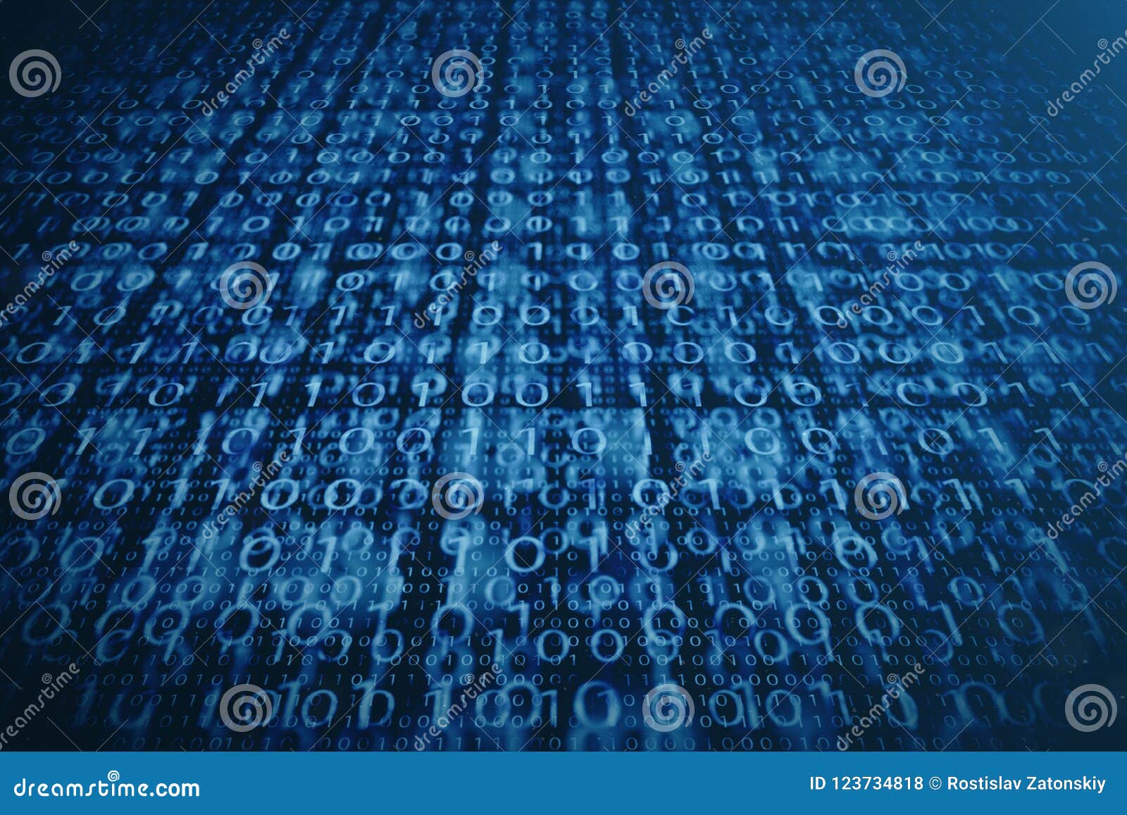 3D Illustration Binary Code on Blue Background. Bytes of Binary Code ...