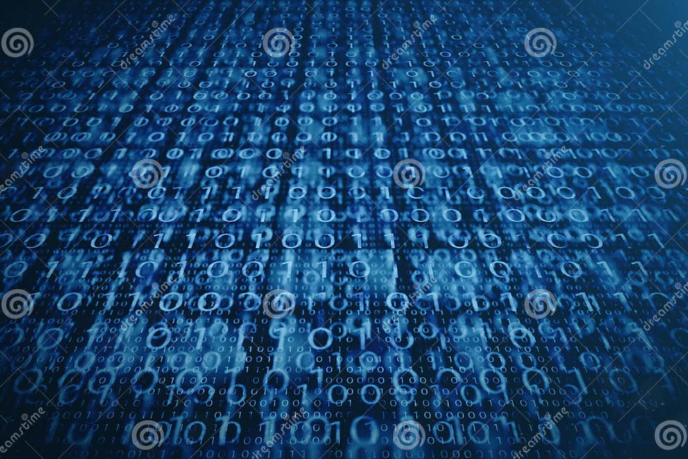 3D Illustration Binary Code on Blue Background. Bytes of Binary Code ...