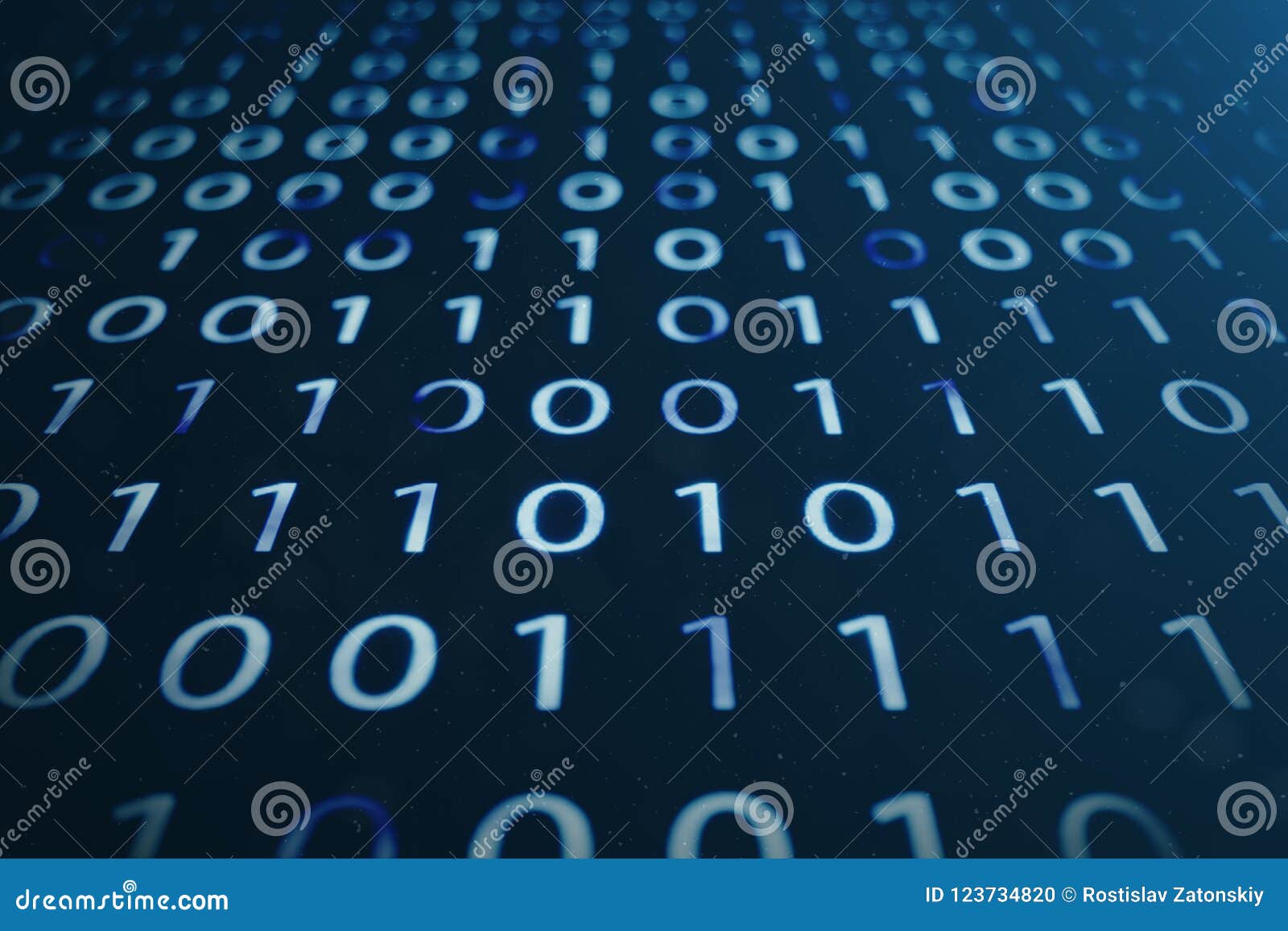 3D Illustration Binary Code on Blue Background. Bytes of Binary Code ...