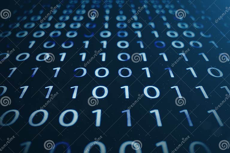 3D Illustration Binary Code on Blue Background. Bytes of Binary Code ...