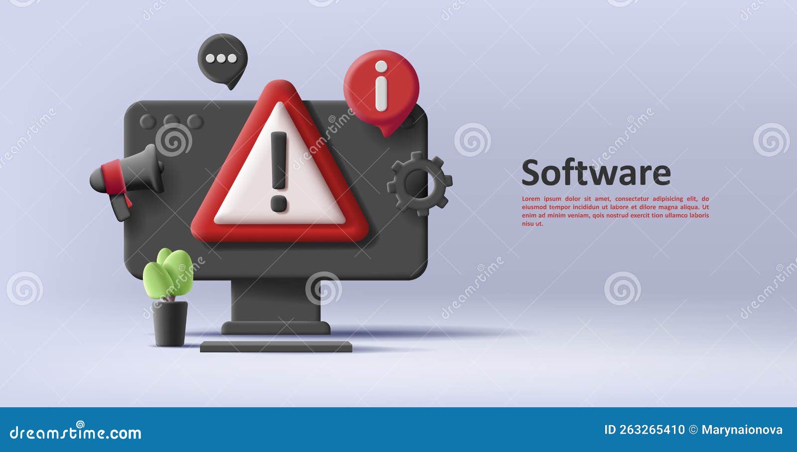 3d Illustration of a Black Desktop Computer with Big Warning Sign Stock ...