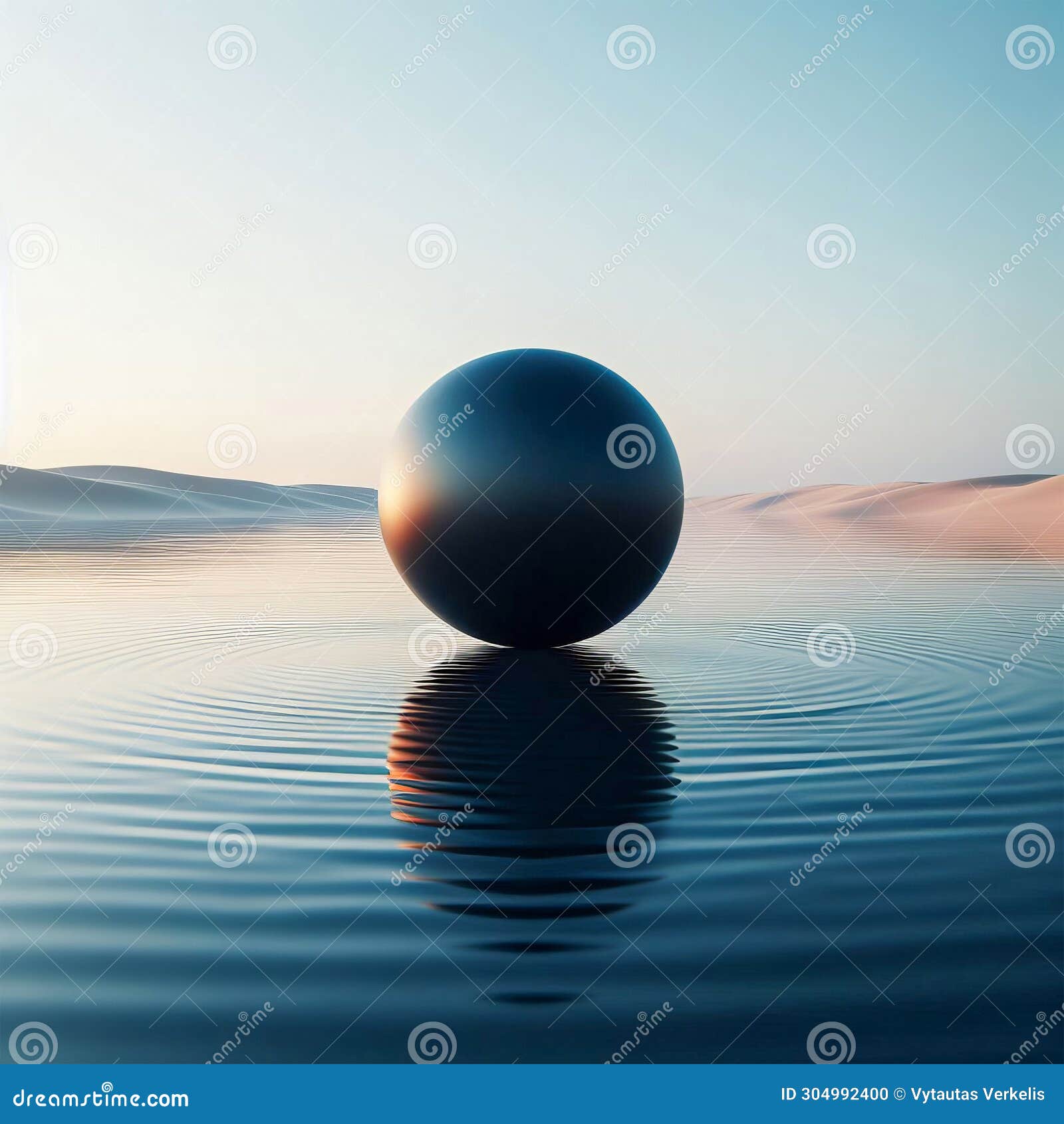 3D Illustration of a Black Sphere Floating in the Water Stock ...