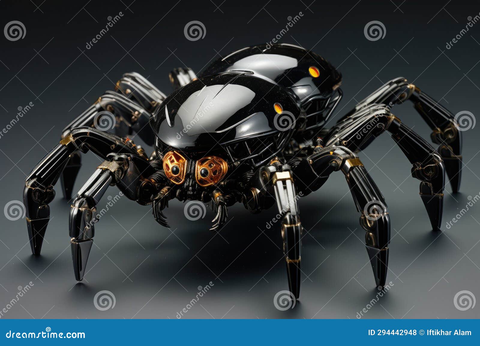 3d Illustration of Black Spider with Golden Eyes on a Dark Background ...