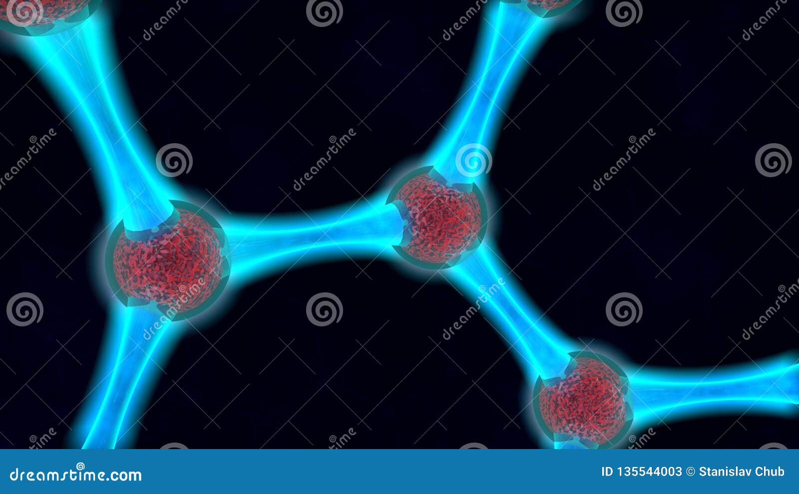 3D Illustration of Blue Ball Fragment, Molecular Structure, Luminous ...