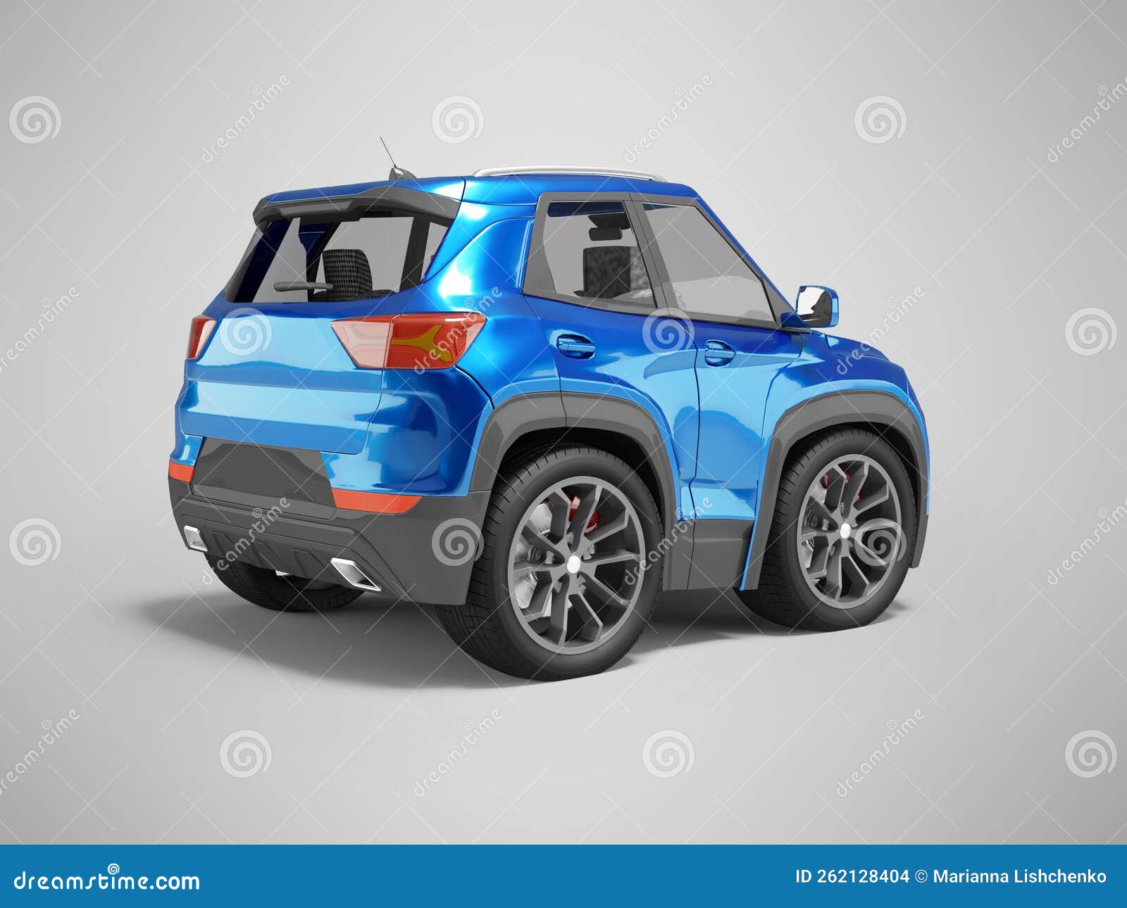 3d Illustration of Blue Car Rear View on Gray Background with Shadow ...