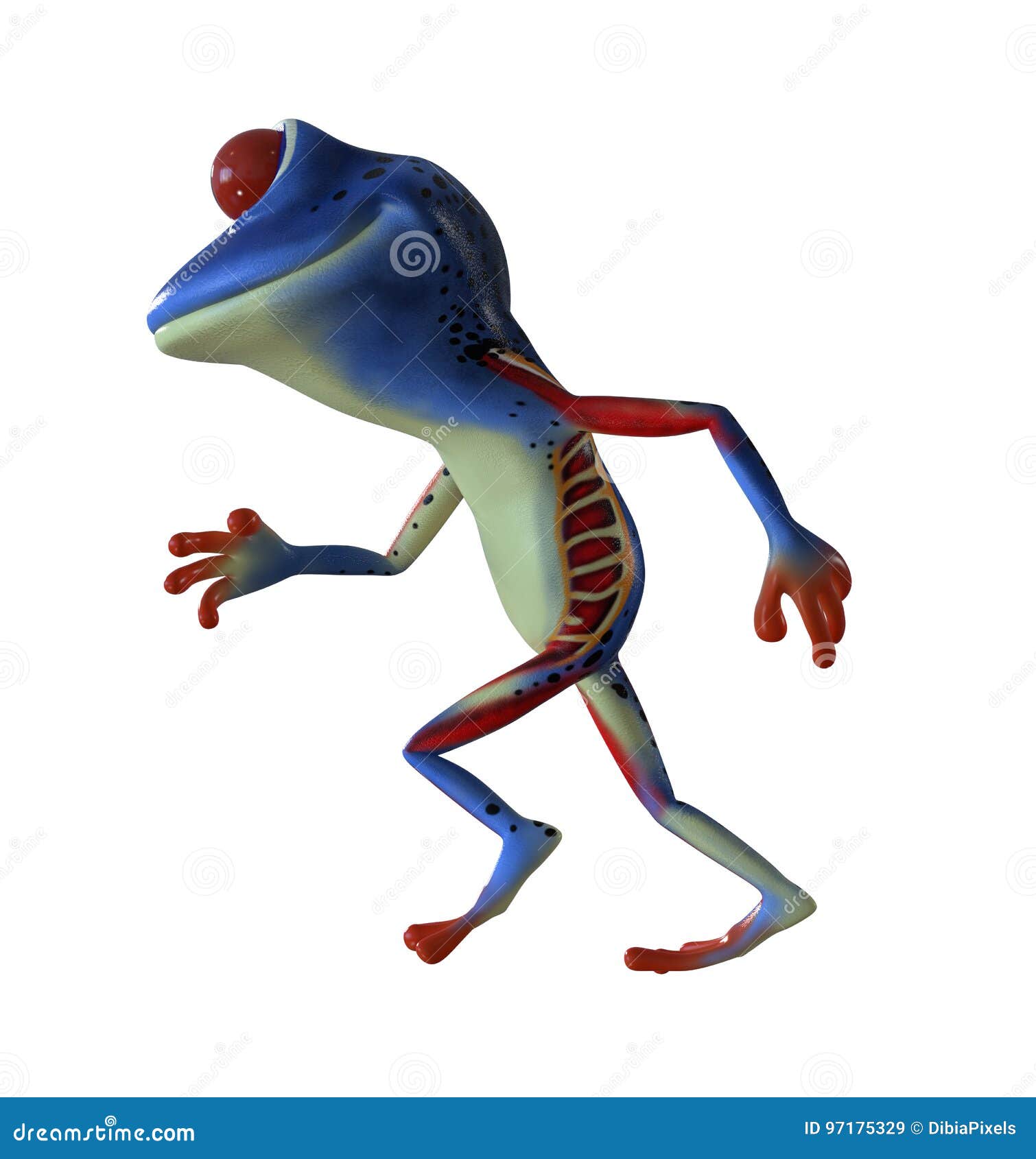 3d Illustration of a Blue Cartoon Frog Running. Stock Image ...