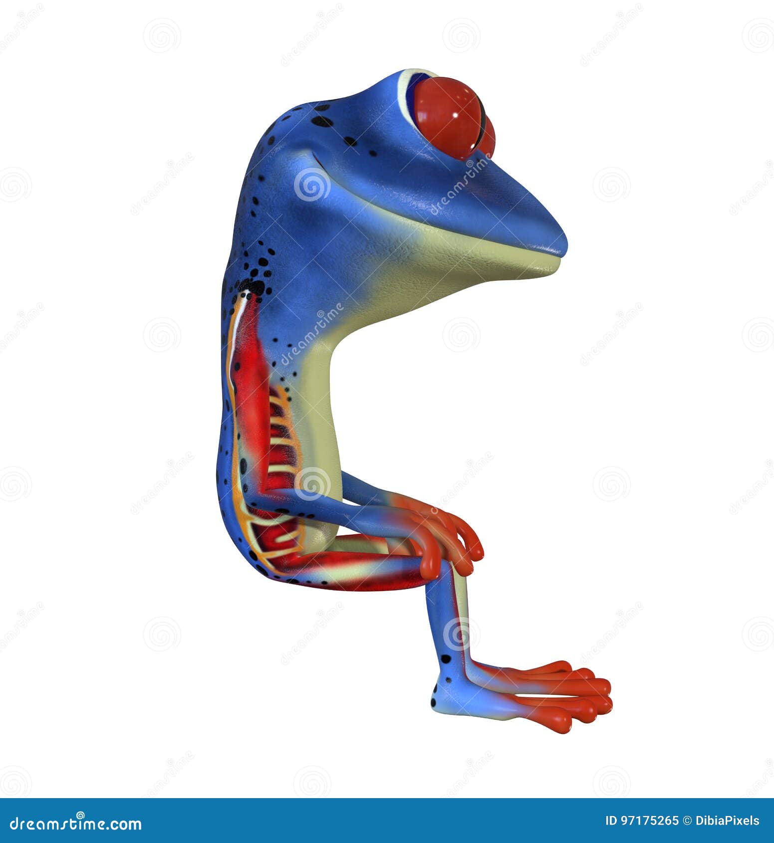 3d Illustration of a Blue Cartoon Frog in a Sitting Position. Stock ...