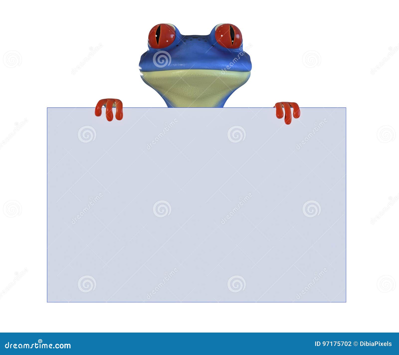 3d Illustration of a Blue Cartoon Frog Standing Behind a Whiteboard ...