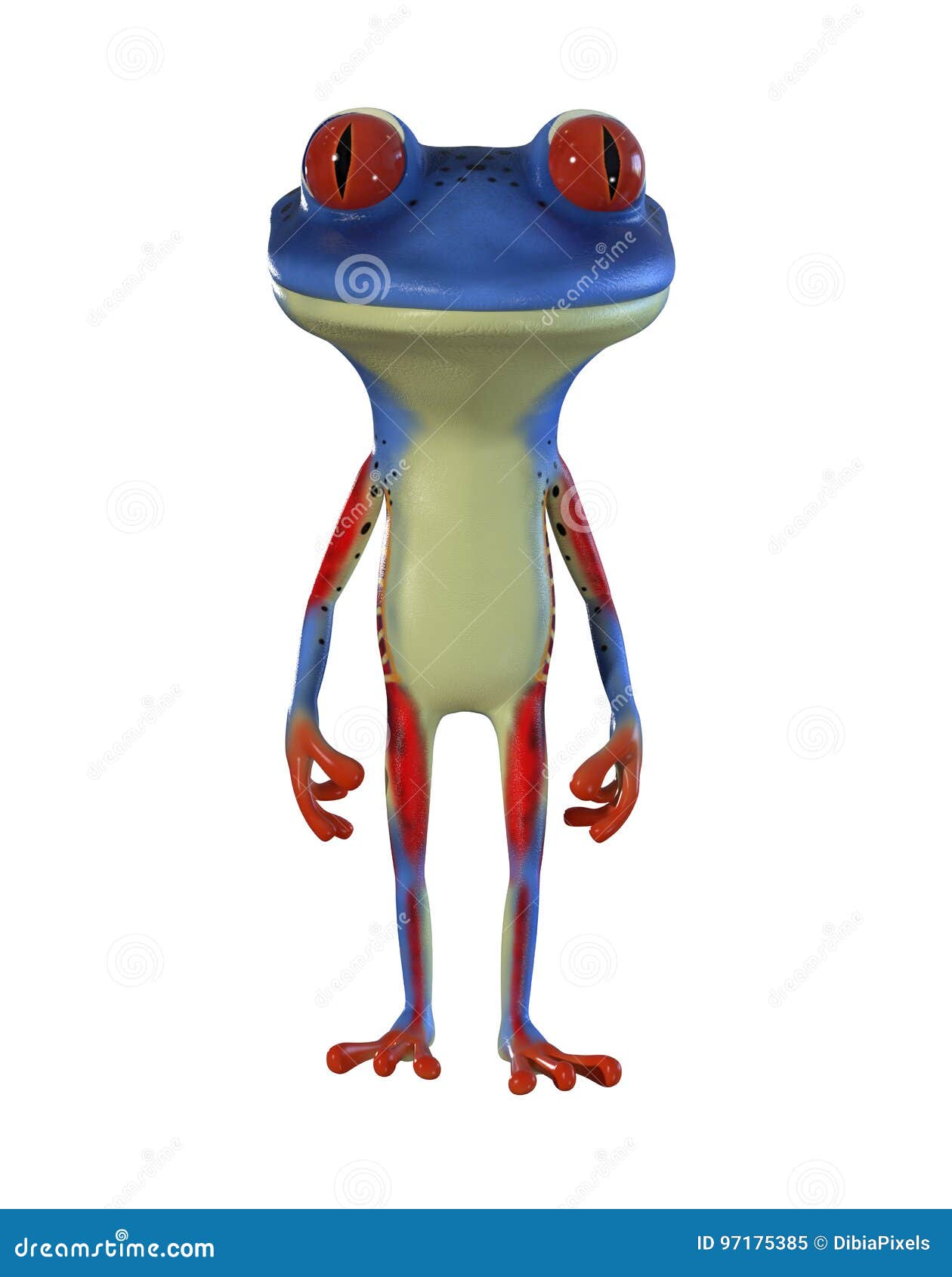 3d Illustration of a Blue Cartoon Frog Standing Idle Stock Image ...