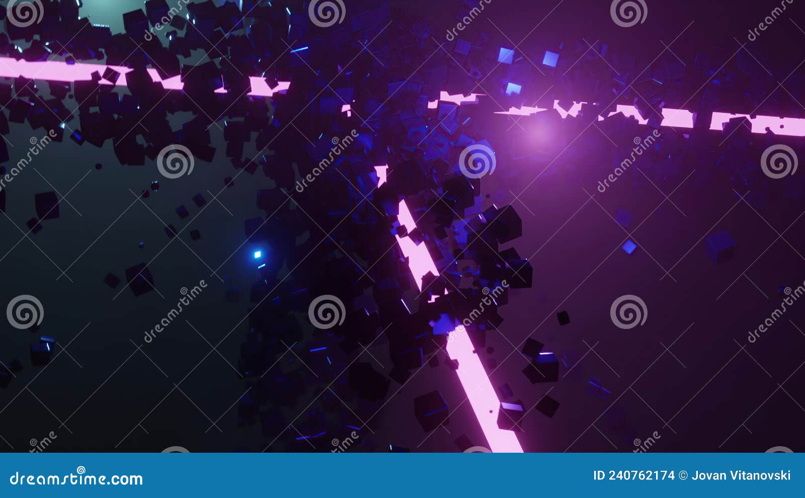 Blue Cubes on Blue Background and Light Emissive Cross Stock ...