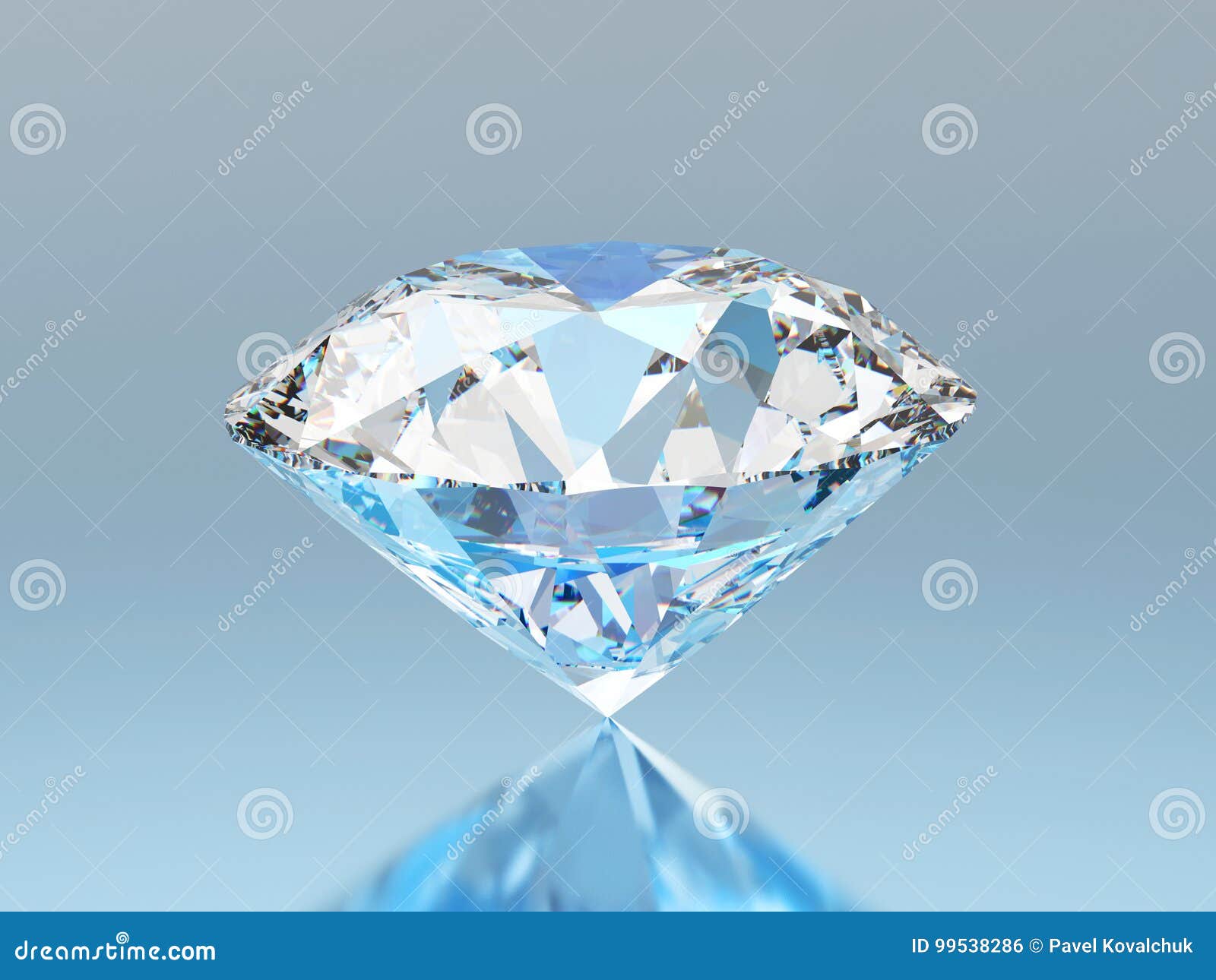 3D Illustration Blue Emerald Round Diamond Gemstone with Reflect Stock ...