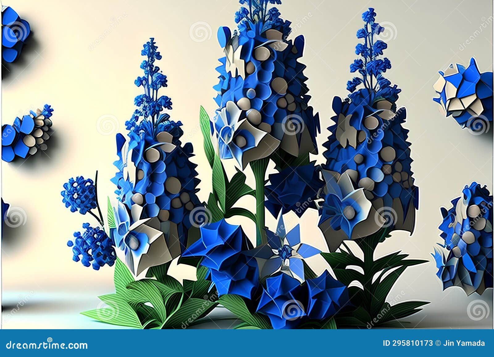 3d Illustration of Blue Flowers Over White Background with Vignette ...