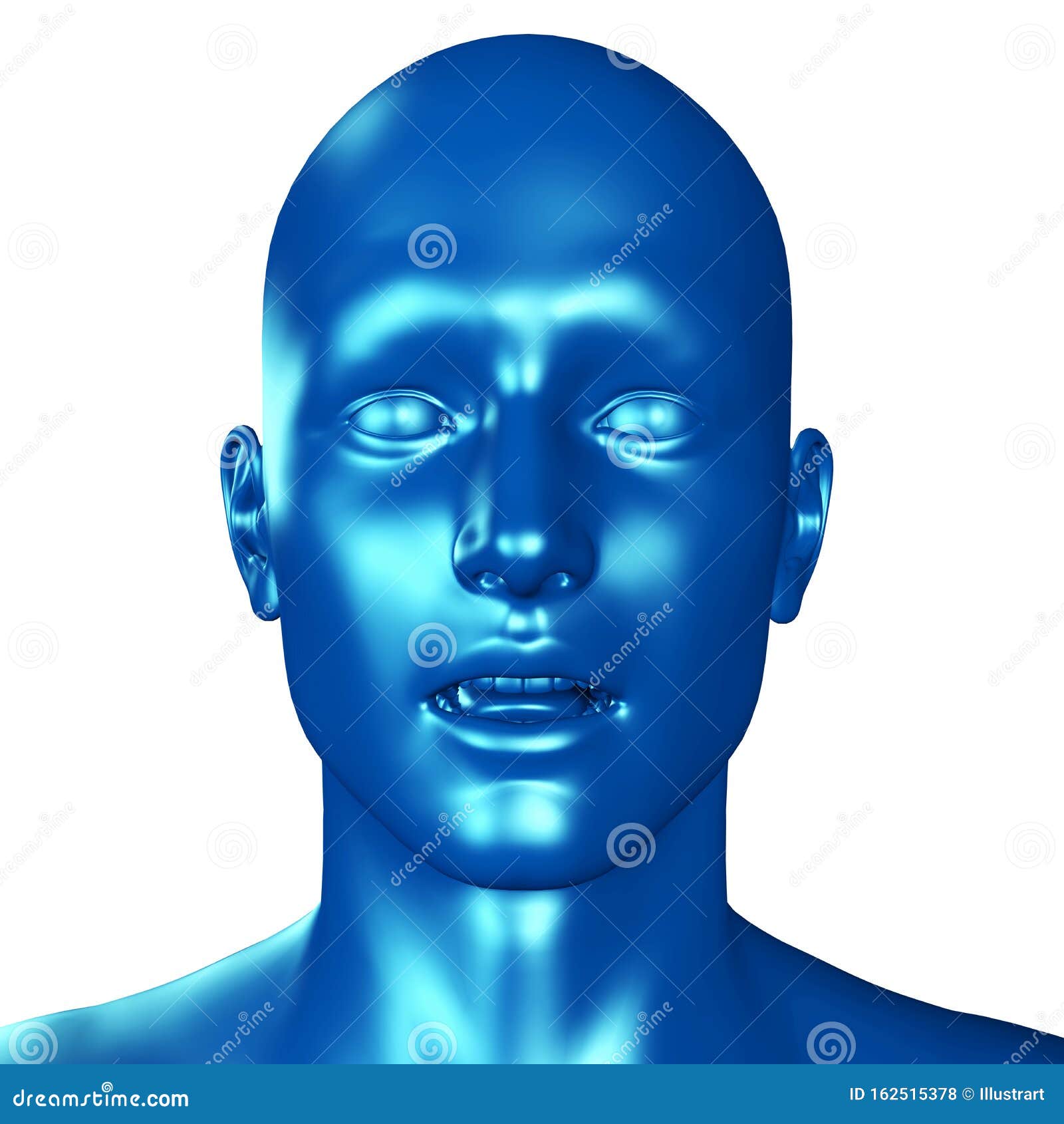 3d Illustration of a Blue Male Head Surprised Stock Illustration ...