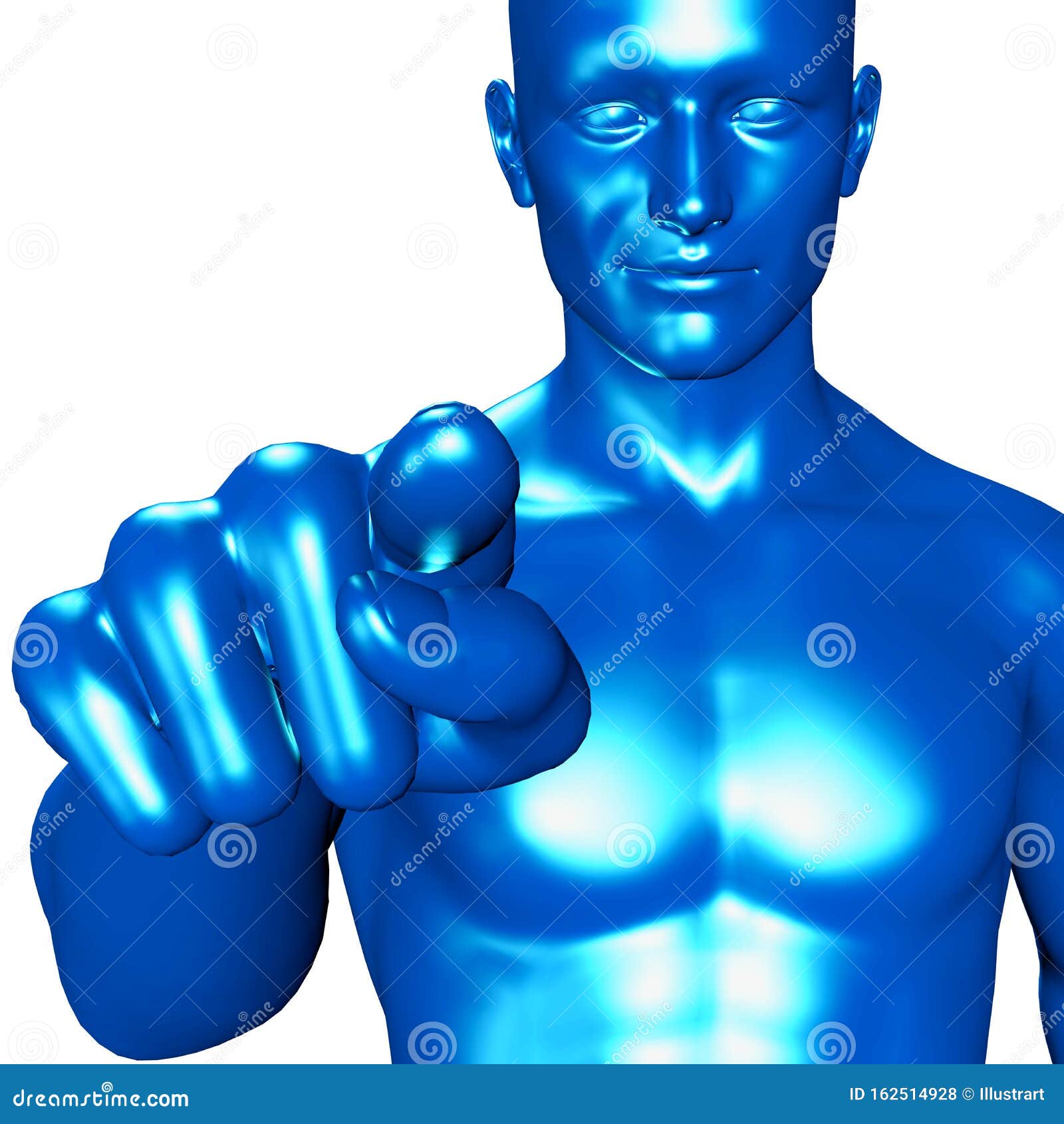 3d Illustration of a Blue Man Pointing with Her Finger Stock ...