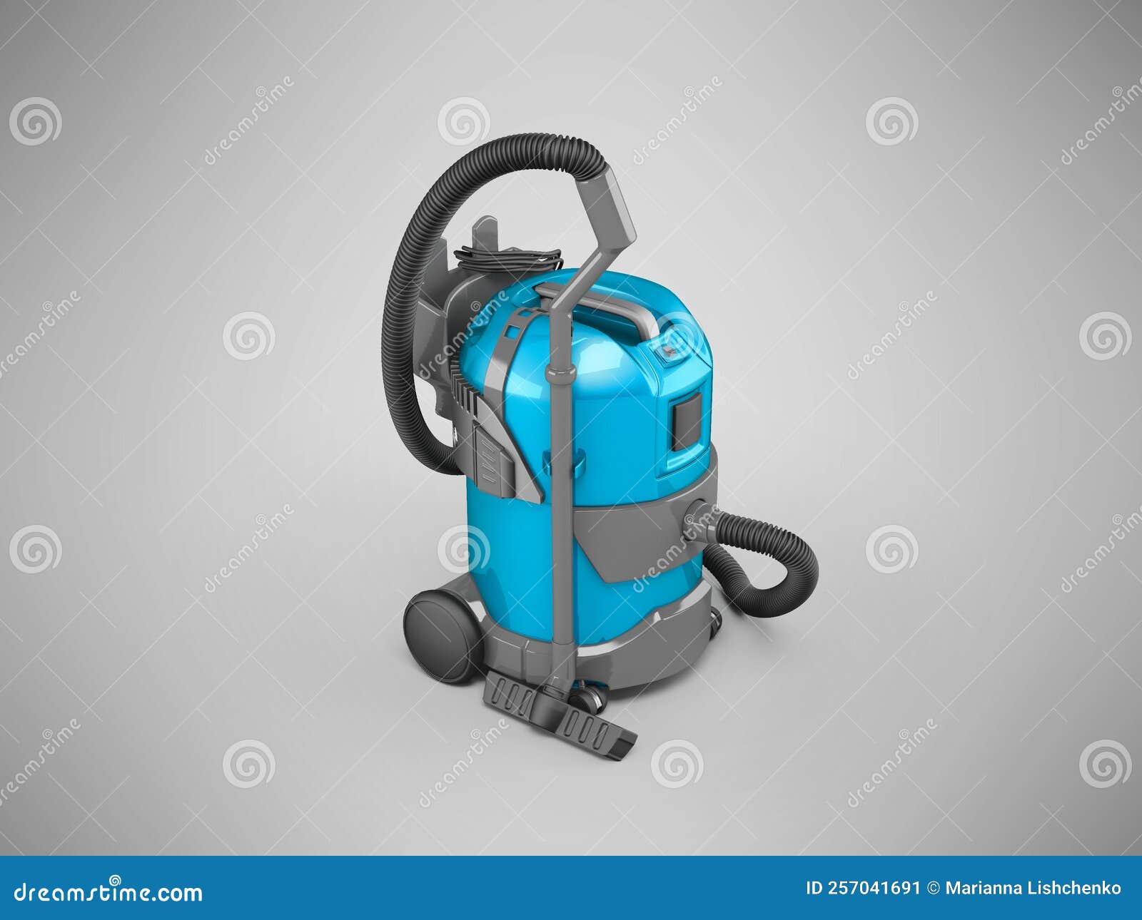 3D Illustration of Blue Professional Vacuum Cleaner on Gray Background ...