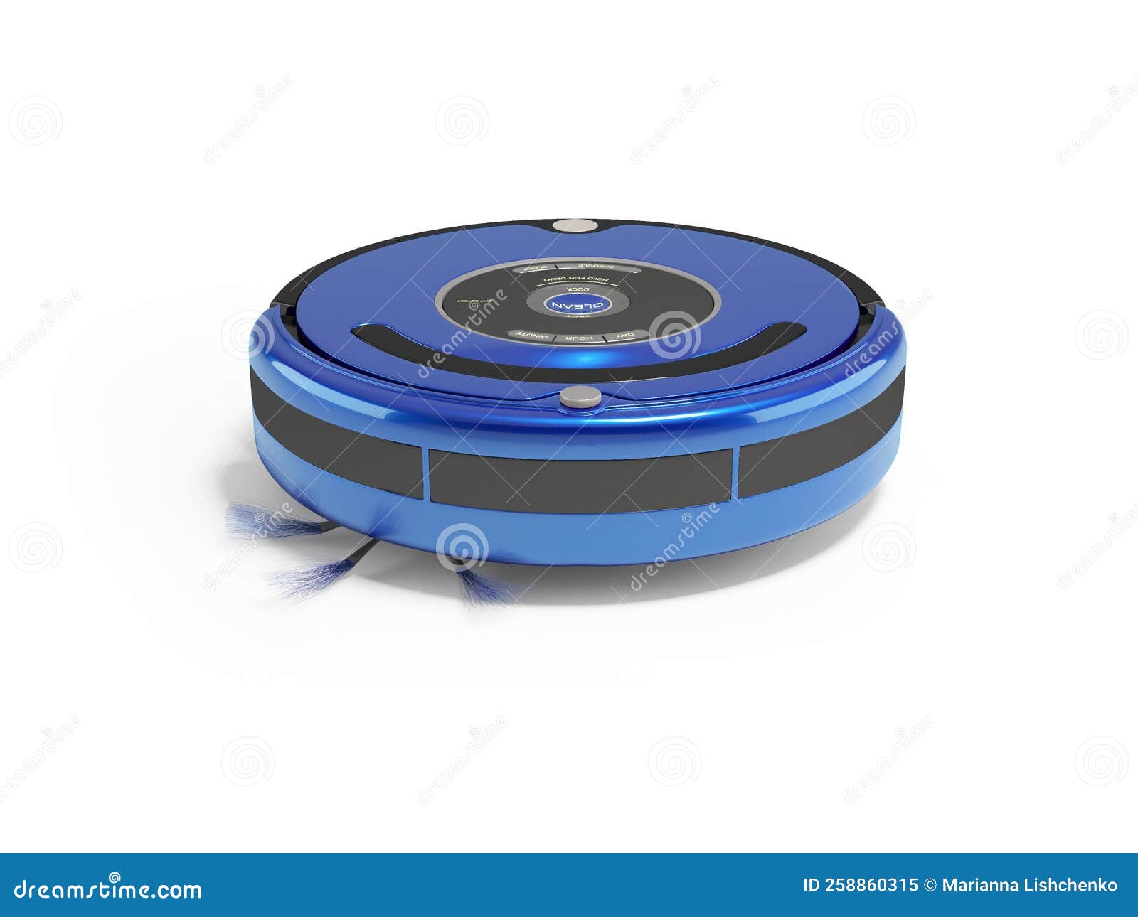 3D Illustration of Blue Robotic Vacuum Cleaner on White Background with ...
