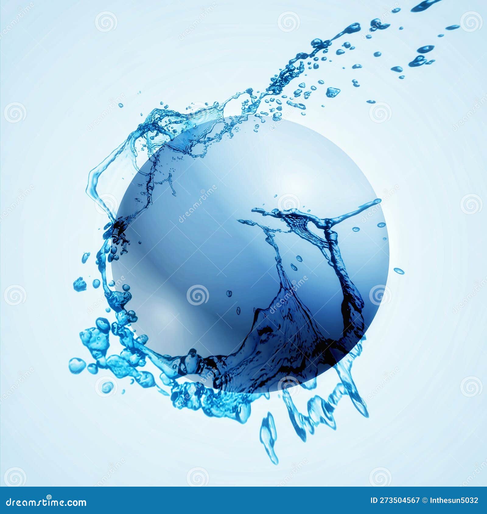 3d Illustration of Blue Sphere and Blue Splashes Stock Illustration ...