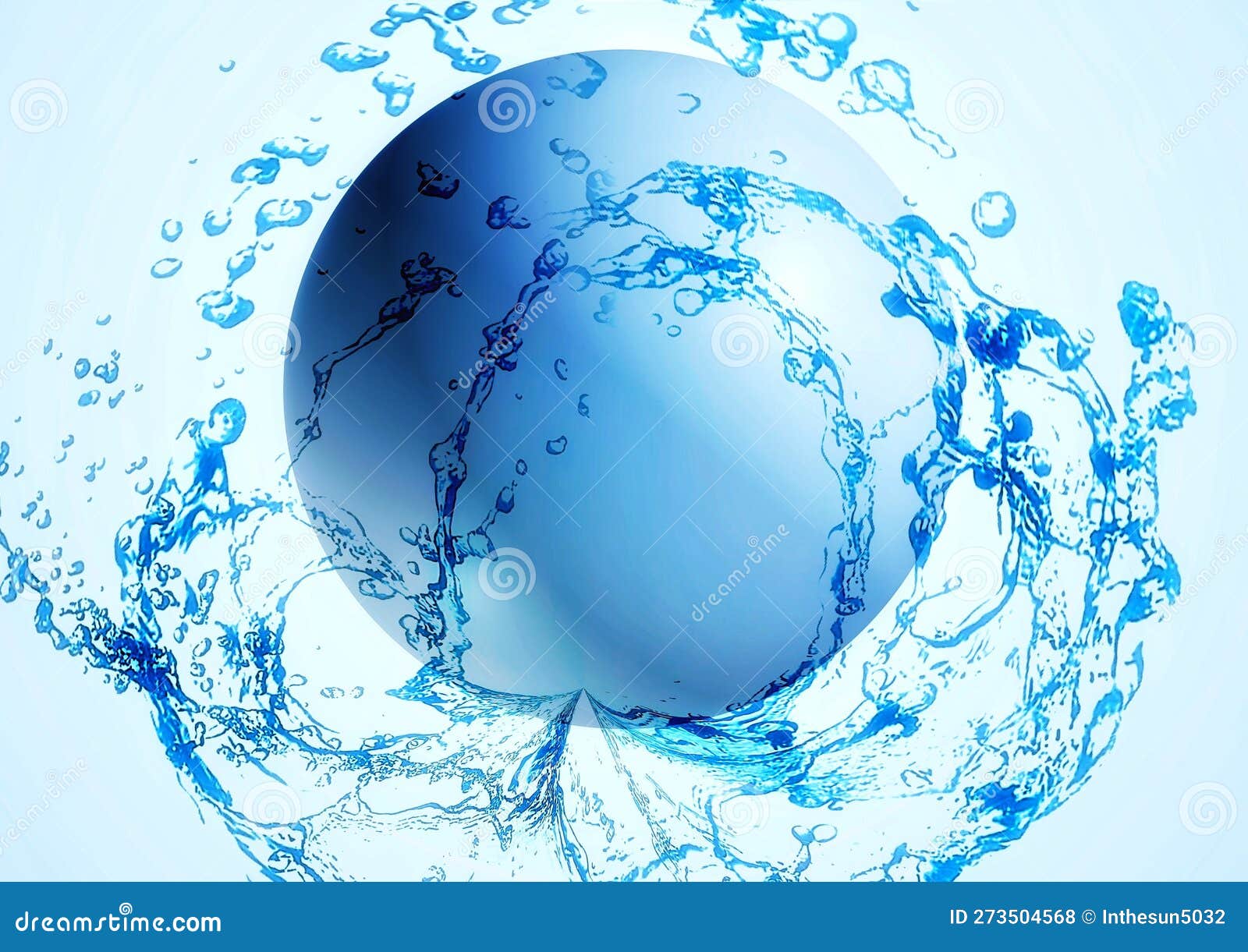 3d Illustration of Blue Sphere and Blue Splashes Stock Illustration ...