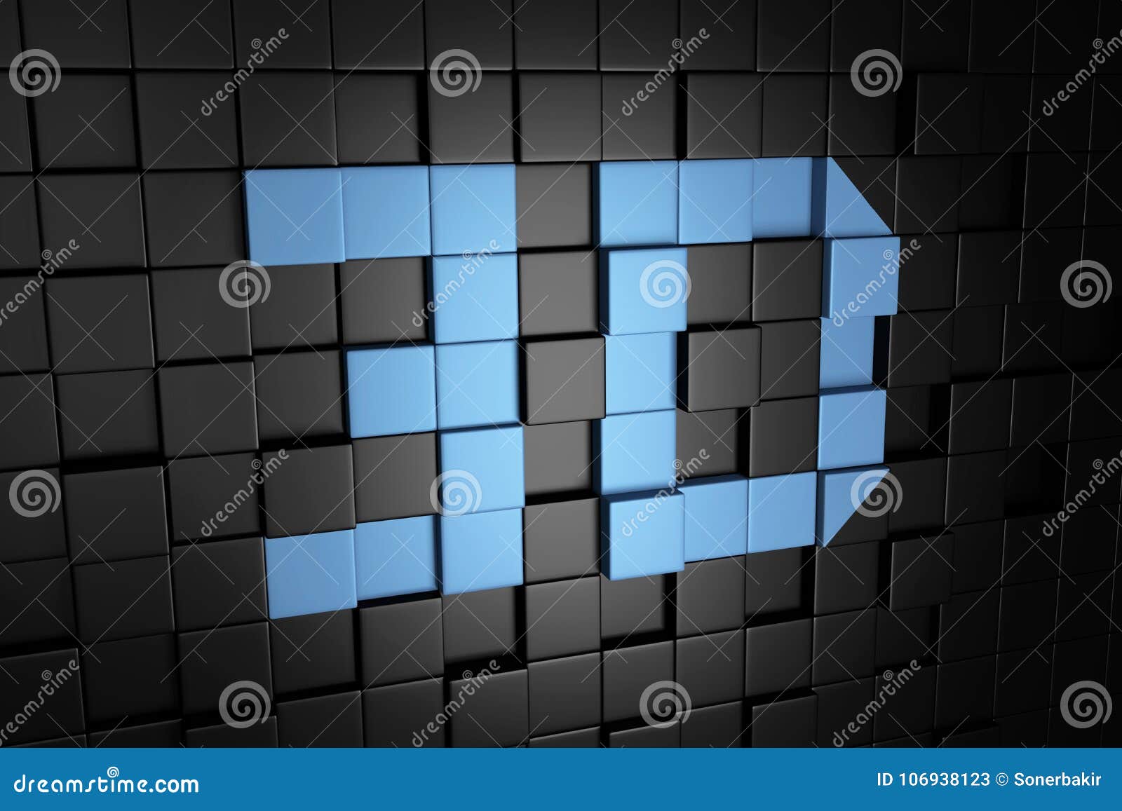 3D Illustration of Blue Text with Black Cubes Background. Stock ...