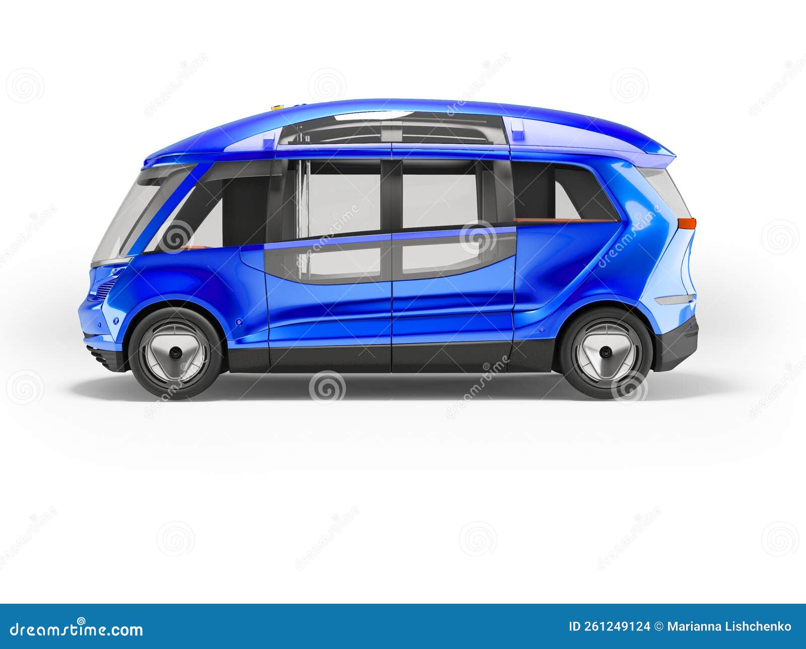 3d Illustration Blue Unmanned Electric Bus Side View on White ...