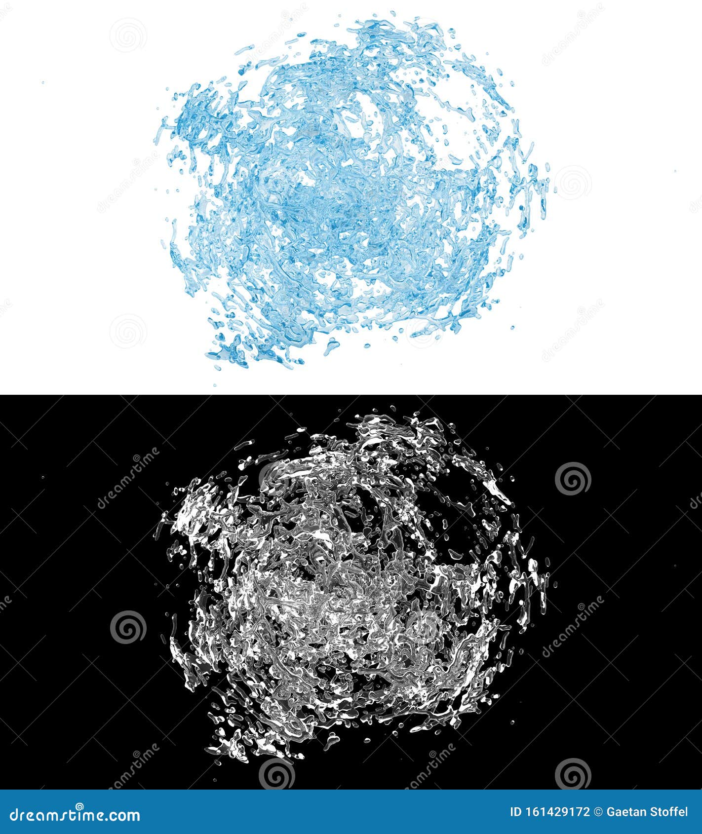 3D Illustration of a Blue Water Splash with Alpha Layer Stock ...
