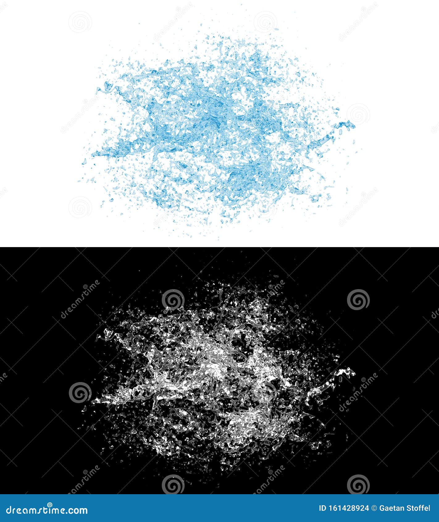3D Illustration of a Blue Water Splash with Alpha Layer Stock ...
