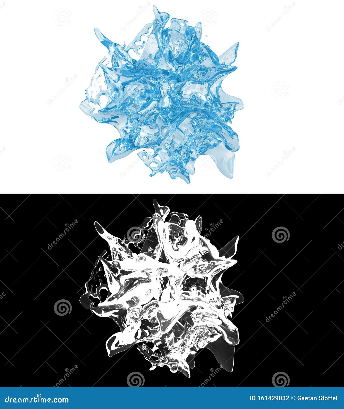 3D Illustration of a Blue Water Splash with Alpha Layer Stock ...