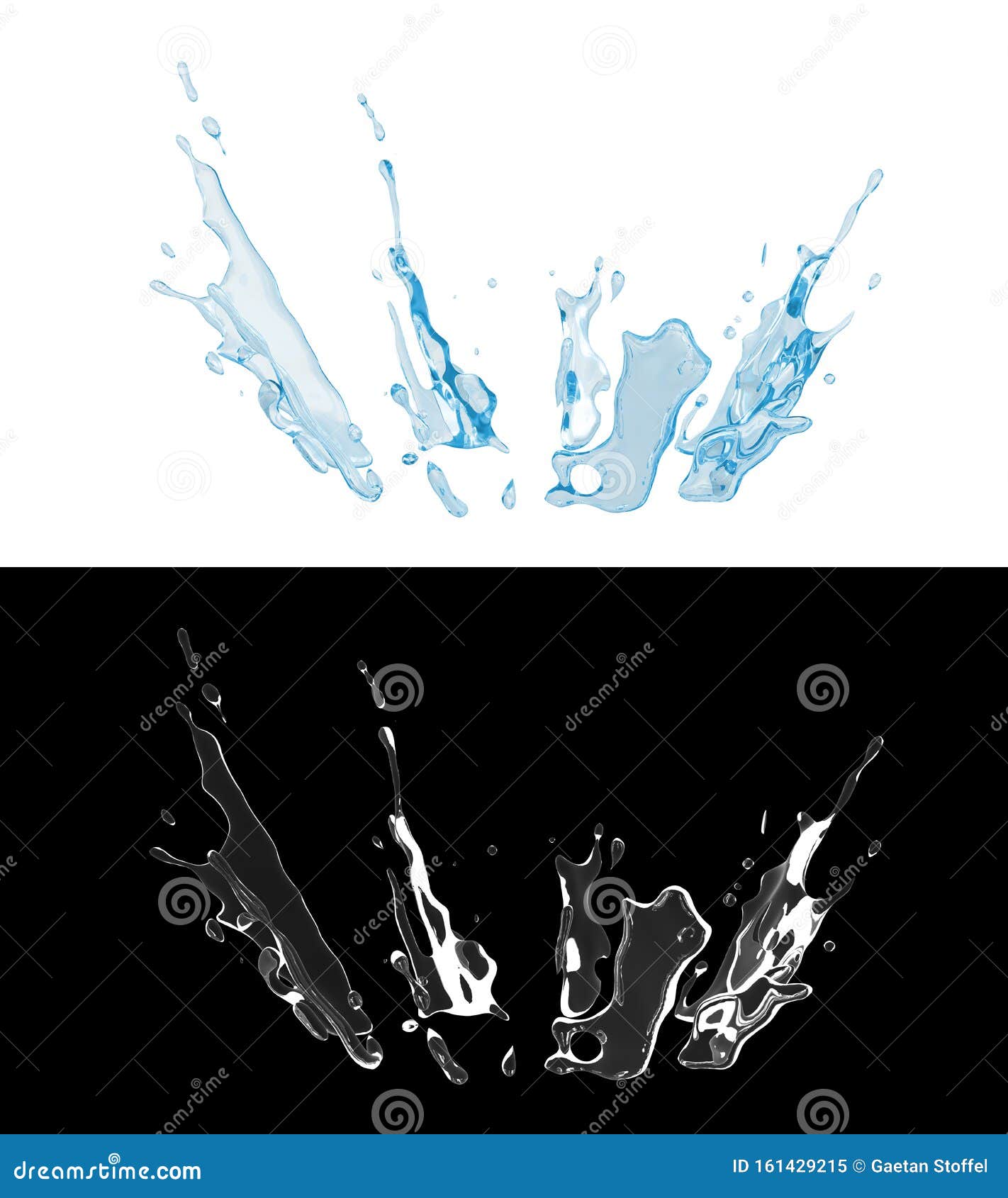 3D Illustration of a Blue Water Splash with Alpha Layer Stock ...