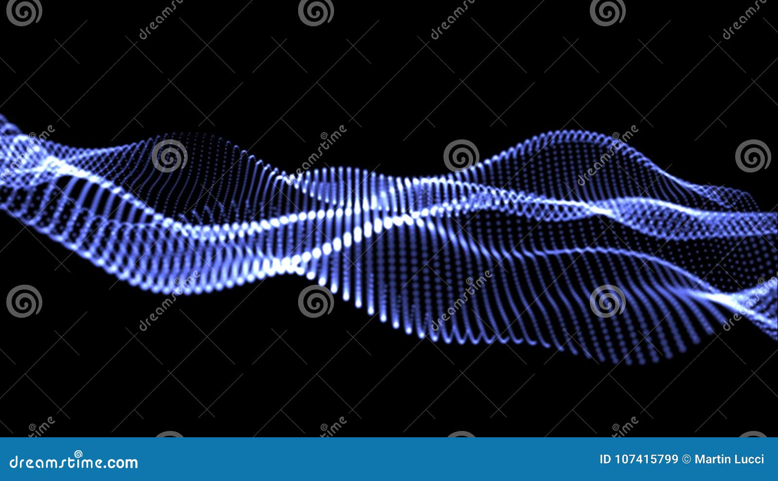 3D Illustration of Blue Waves of Many Lights. Stock Illustration ...