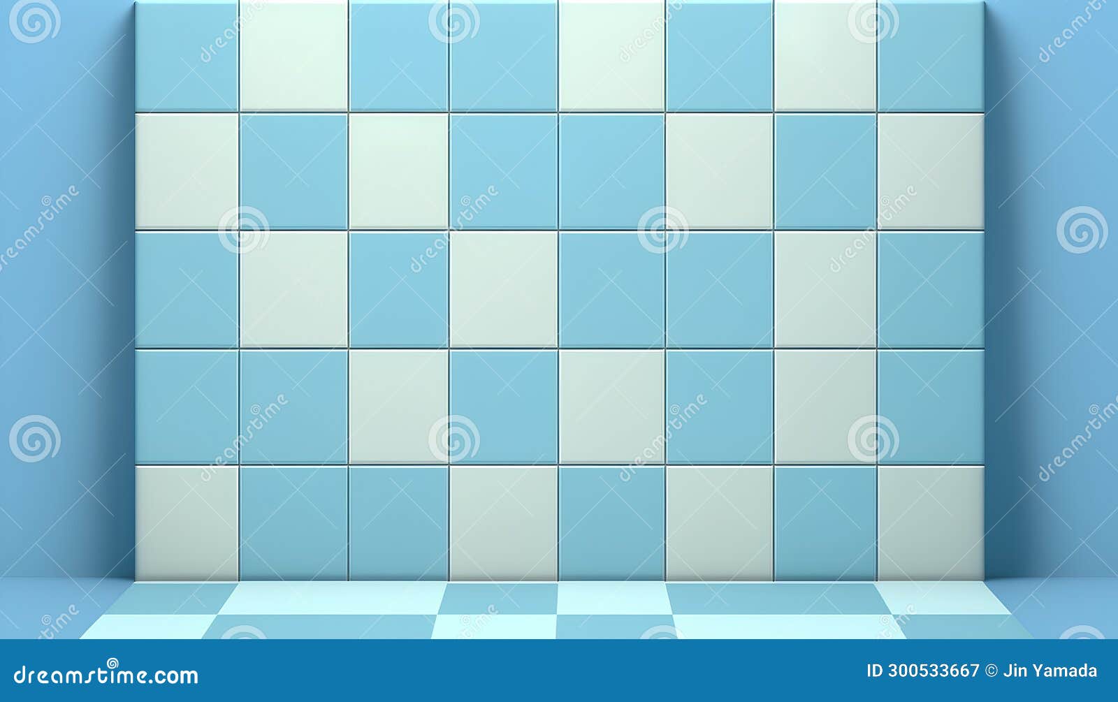 3d Illustration of Blue and White Tile Wall in Empty Room. Stock ...