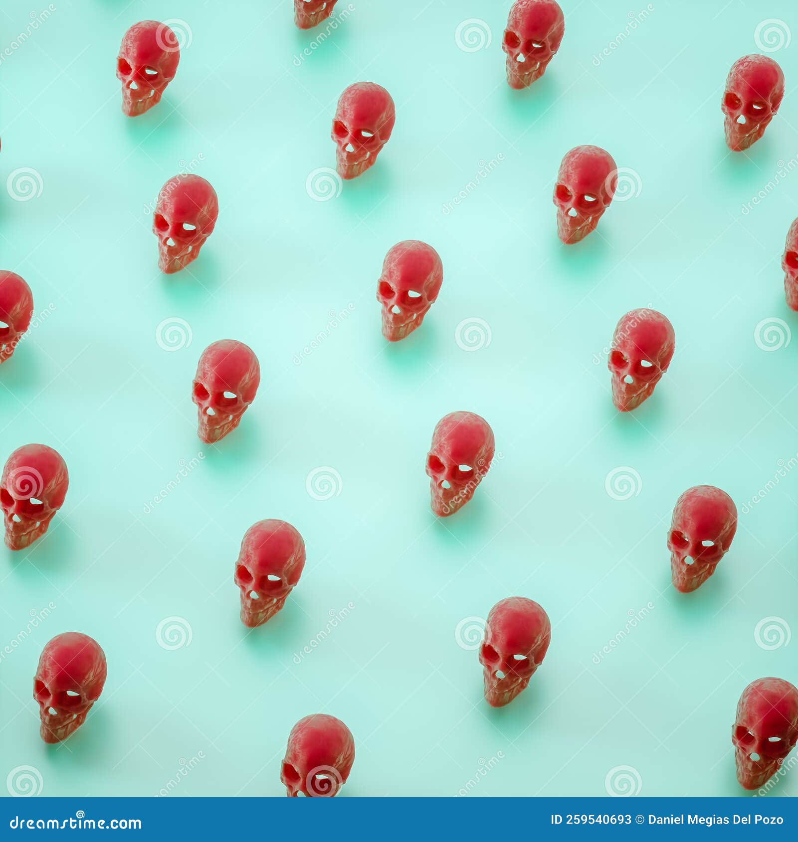 Seamless Pattern of Red Skulls on Blue. 3d Render Background Stock ...