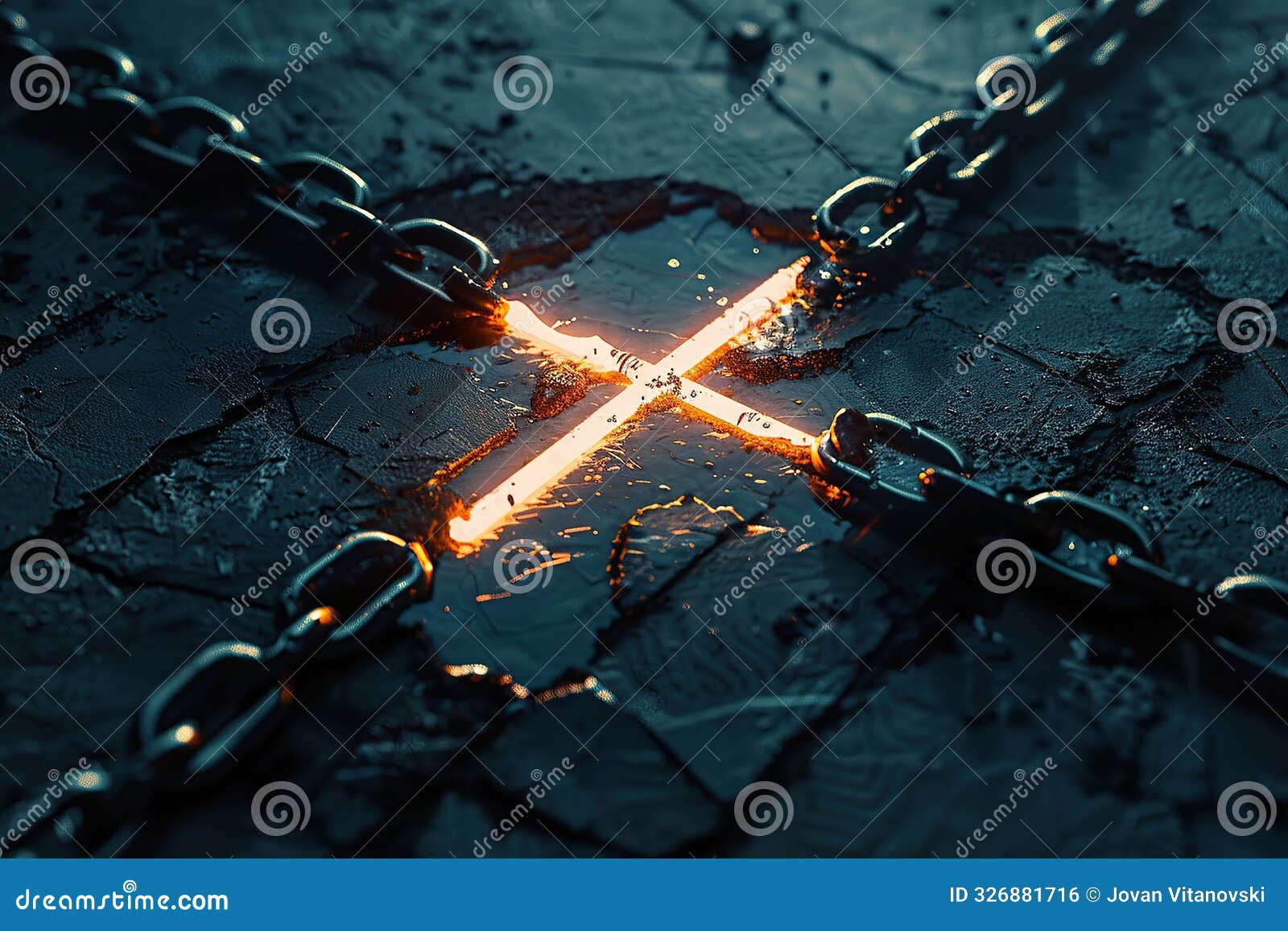 3D Illustration of Broken Chains with Glowing Light Stock Illustration ...