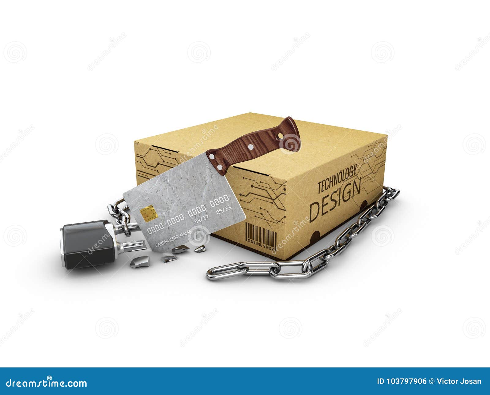 3d Illustration of Broken Padlock with Chain and Software Box, Isolated ...