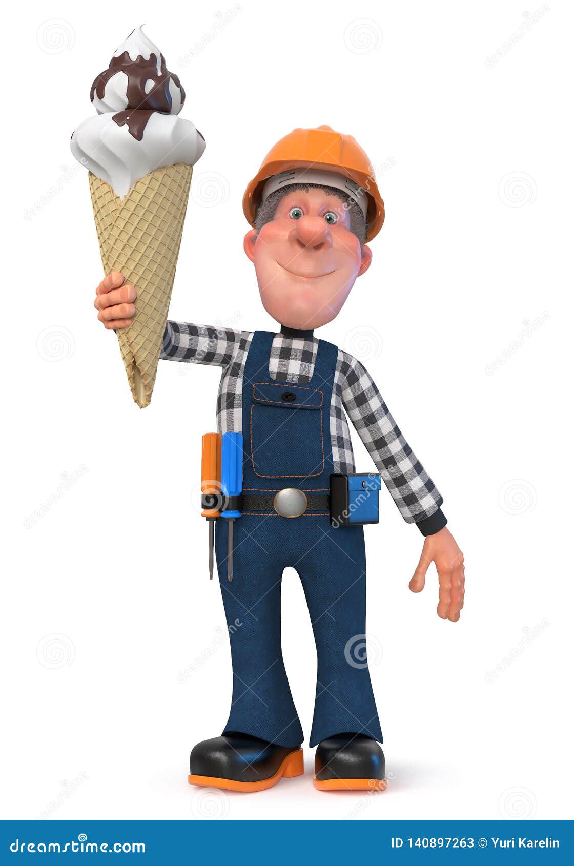 3d Illustration Builder Worker with Ice Cream Stock Illustration ...