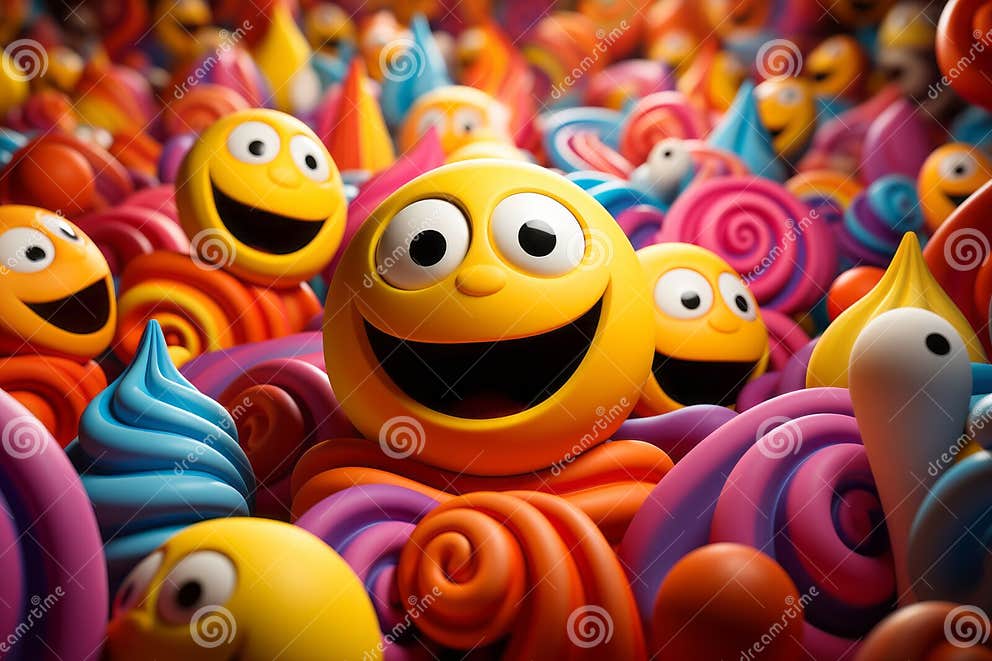 3d Illustration of a Bunch of Smiley Faces Stock Illustration ...
