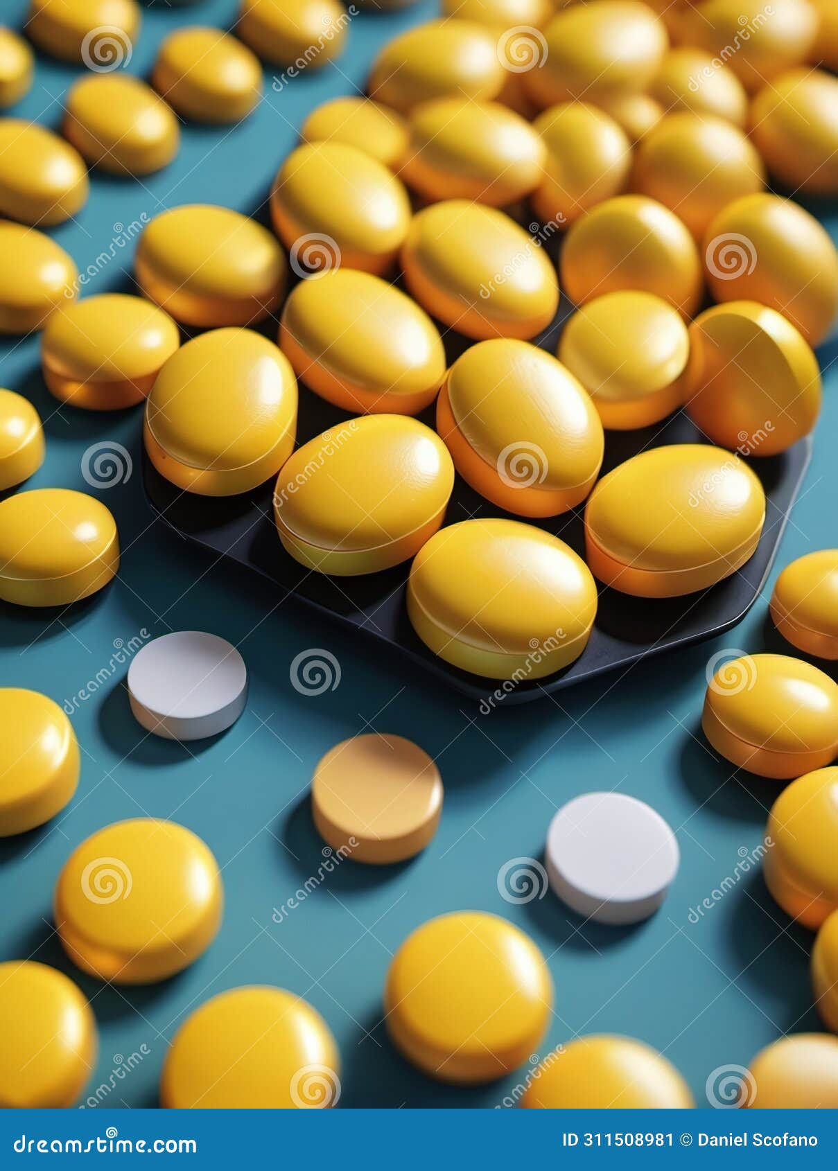 3D Illustration of a Bunch of Yellow Med Pills. Generative AI Stock ...