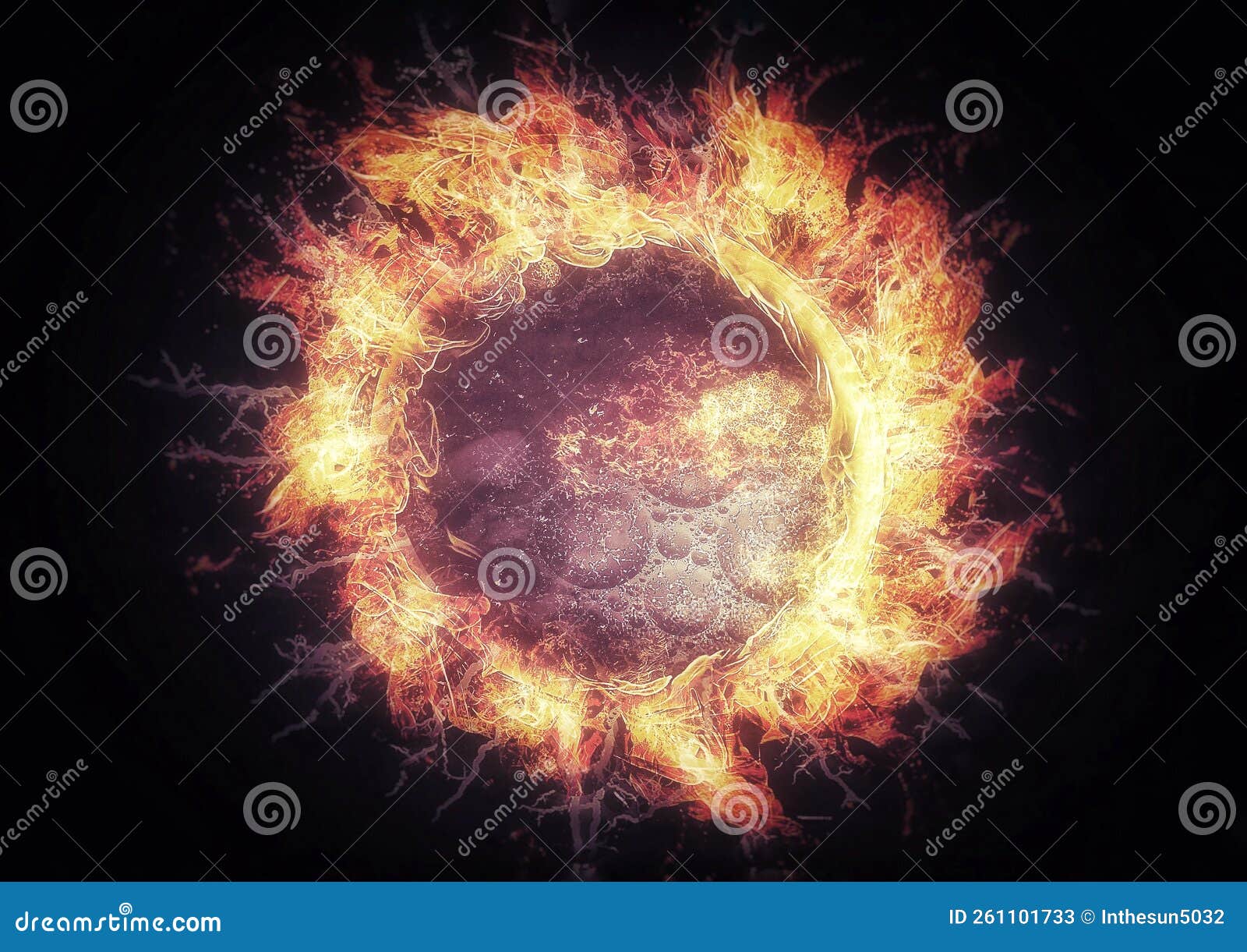 3d Illustration of a Burning Fireball Burning in the Dark Stock ...