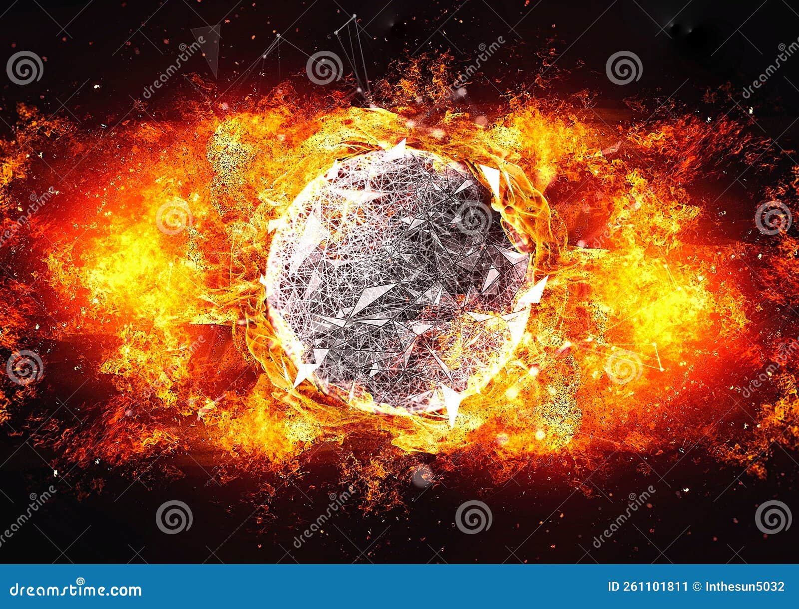 3d Illustration of a Burning Fireball Burning in the Dark Stock ...