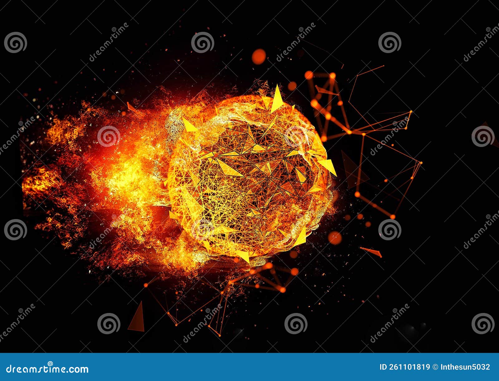 3d Illustration of a Burning Fireball Burning in the Dark Stock ...