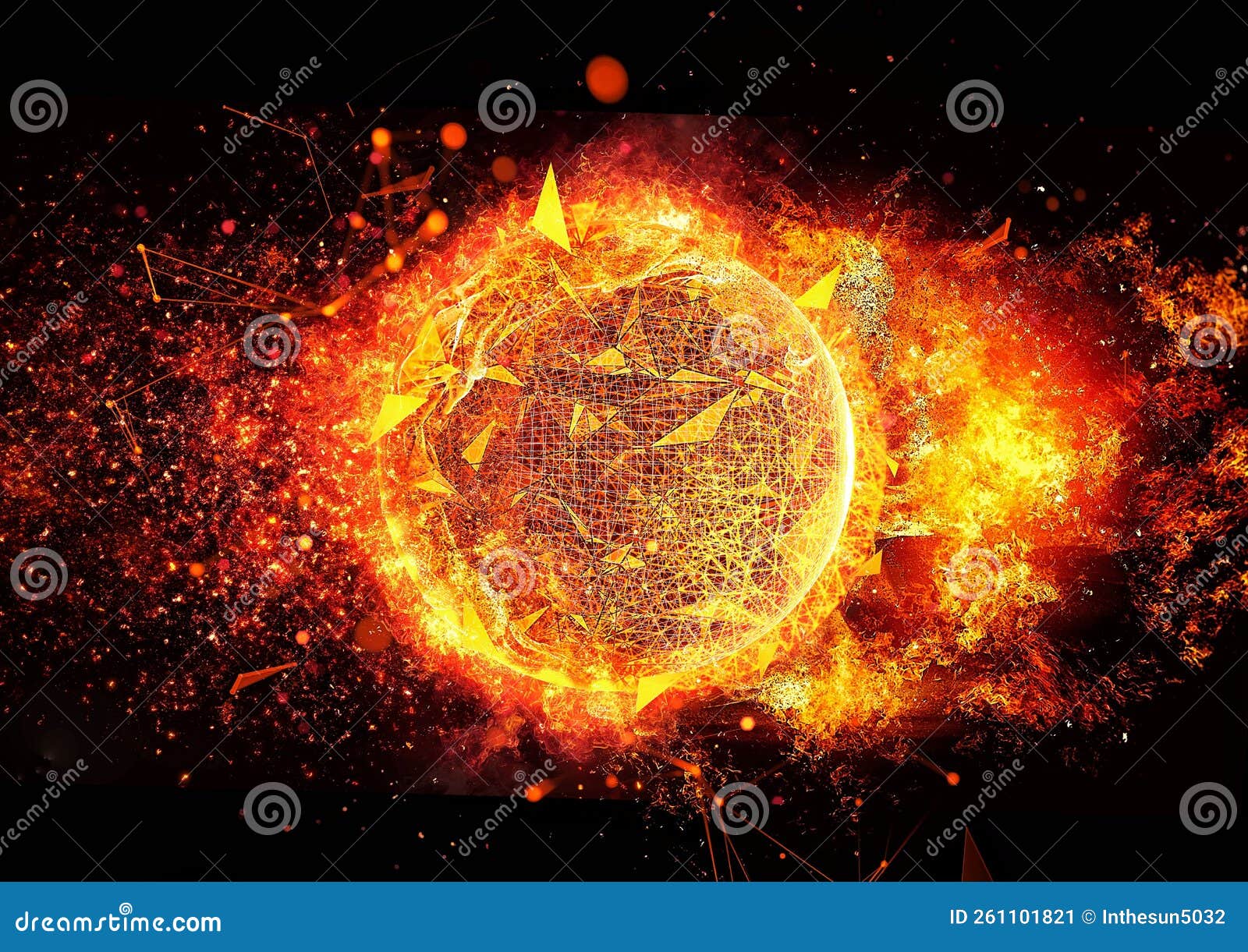 3d Illustration of a Burning Fireball Burning in the Dark Stock ...