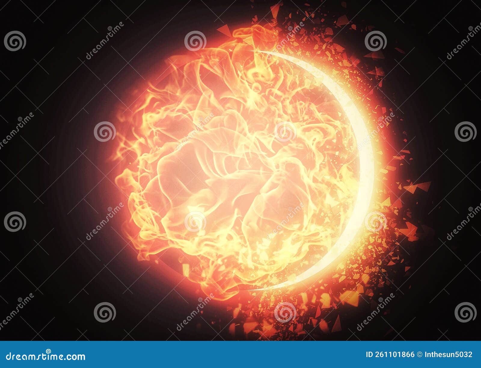 3d Illustration of a Burning Fireball Burning in the Dark Stock ...