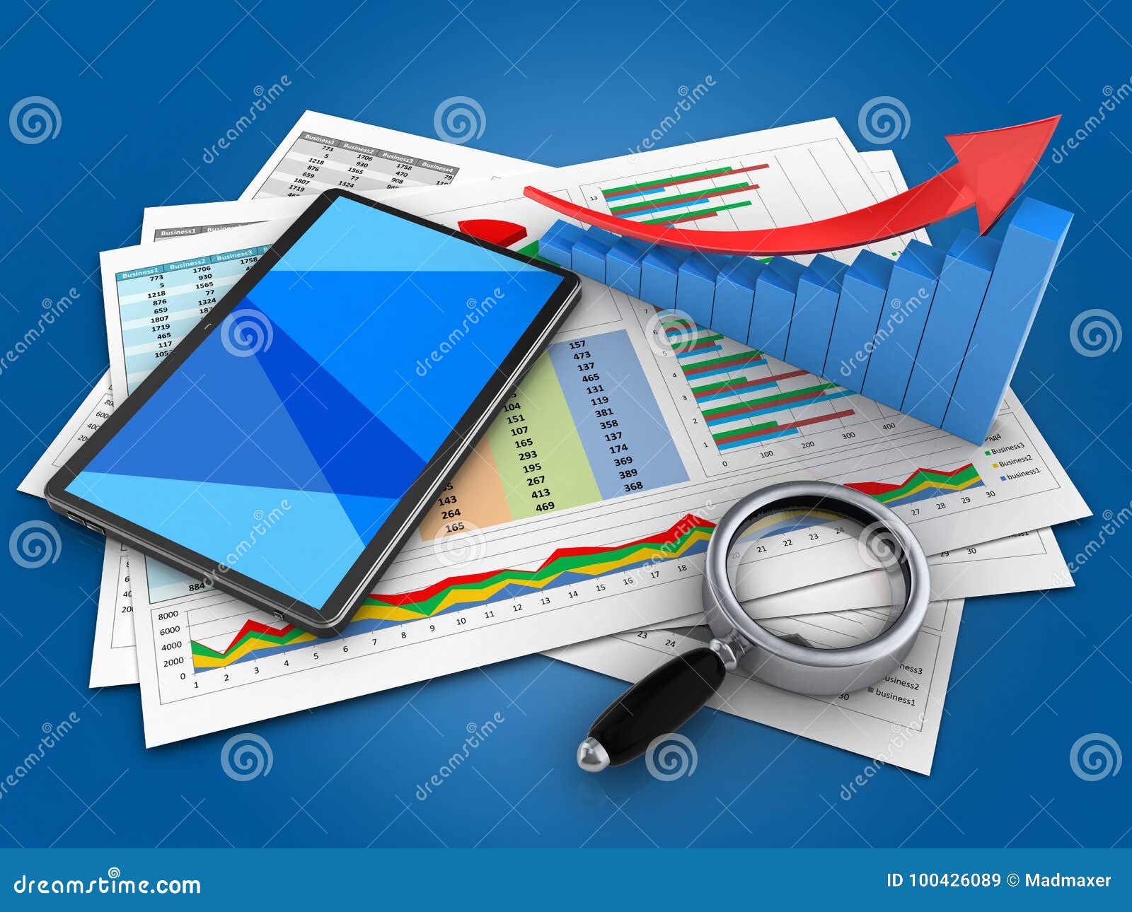 3d tablet computer stock illustration. Illustration of charts - 100426089