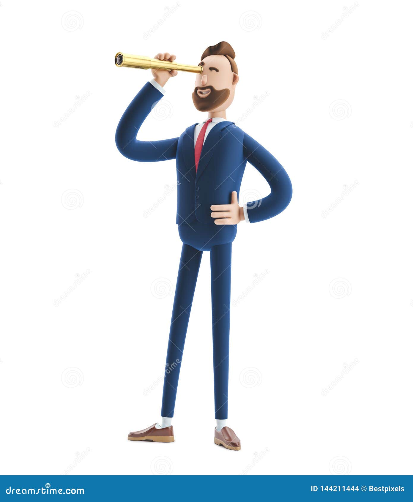 3d Illustration. Businessman Billy Looking in Future with Spyglass ... 3d Illustration. Businessman Billy Looking in Future with Spyglass ...