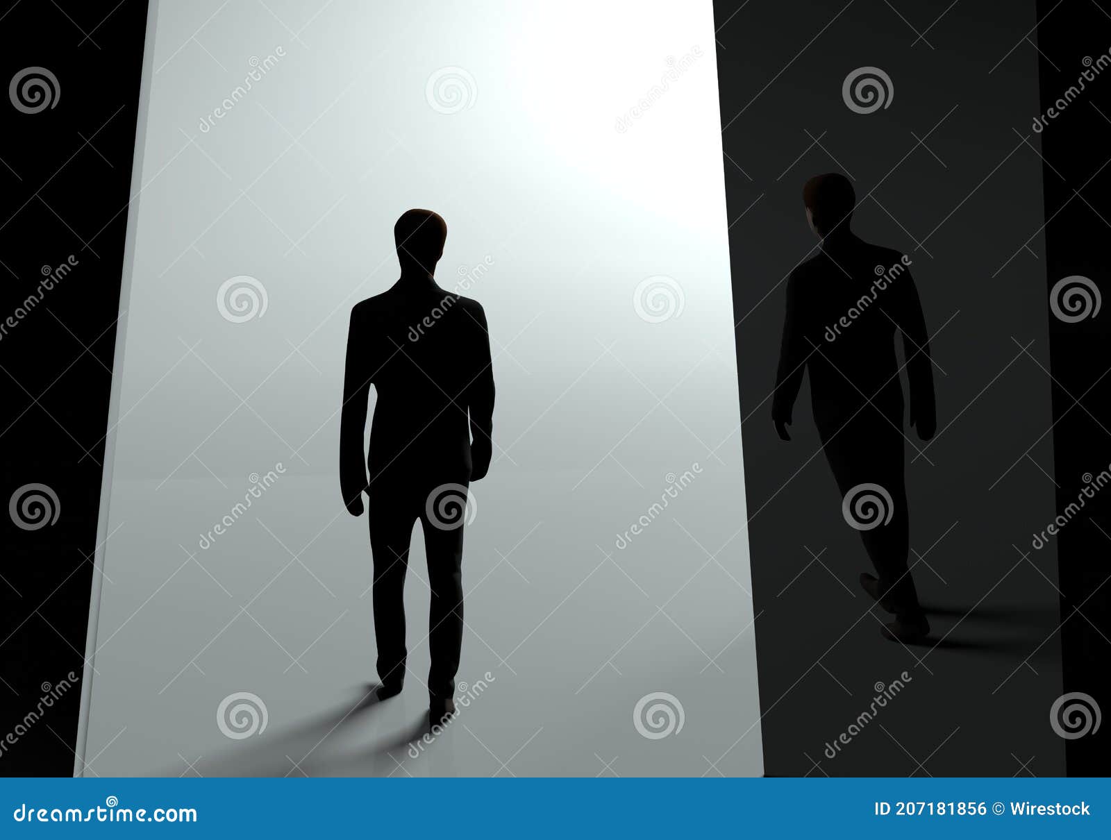 3d Illustration of a Businessman Reflecting on a Dark Wall in ...