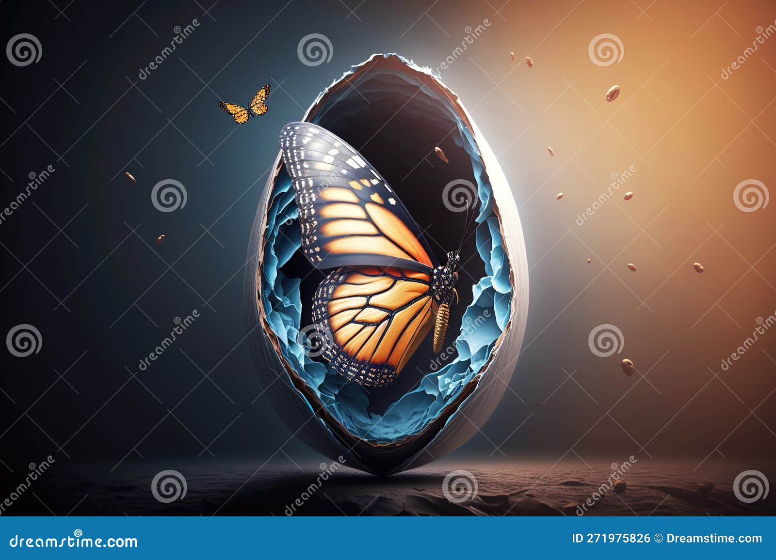 3D Illustration of Butterfly Emerging from Its Cocoon. Stock ...